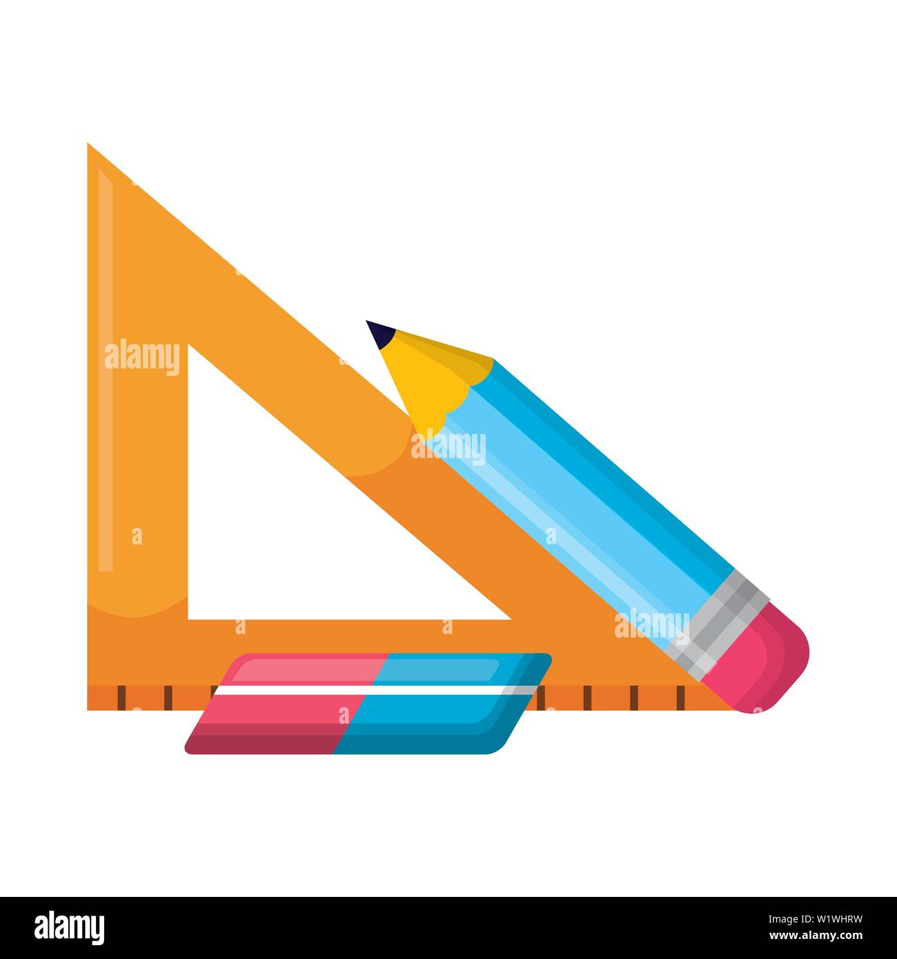 pencil ruler and eraser supply school on white background Stock Vector ...