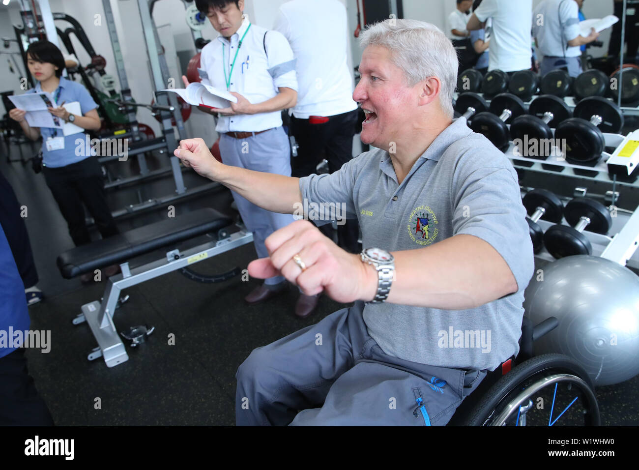 Tokyo, Japan. 3rd July, 2019. Jon Amos coach Para Powerlifting ...