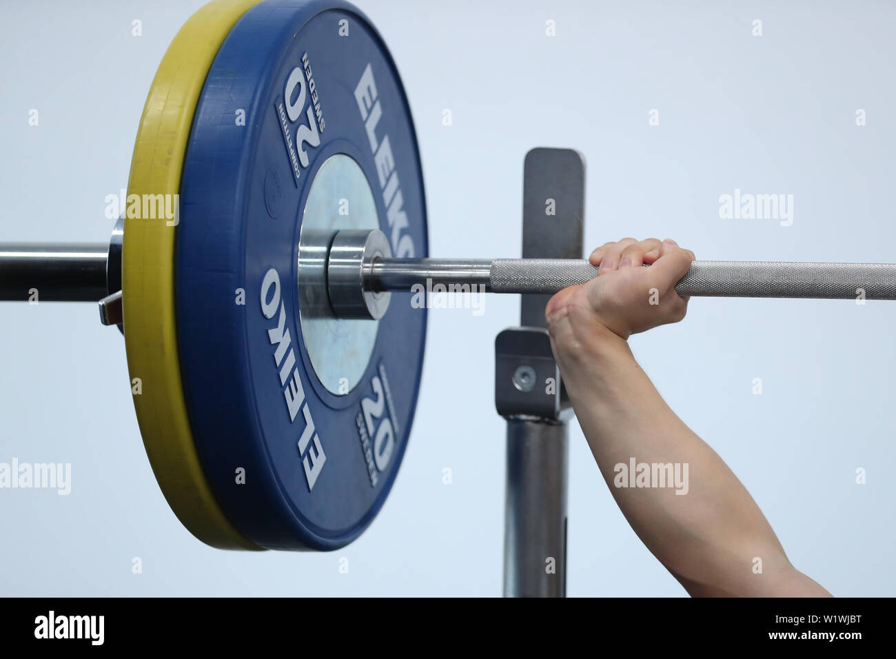 Tokyo, Japan. 3rd July, 2019. Detail shot Para Powerlifting : Training ...