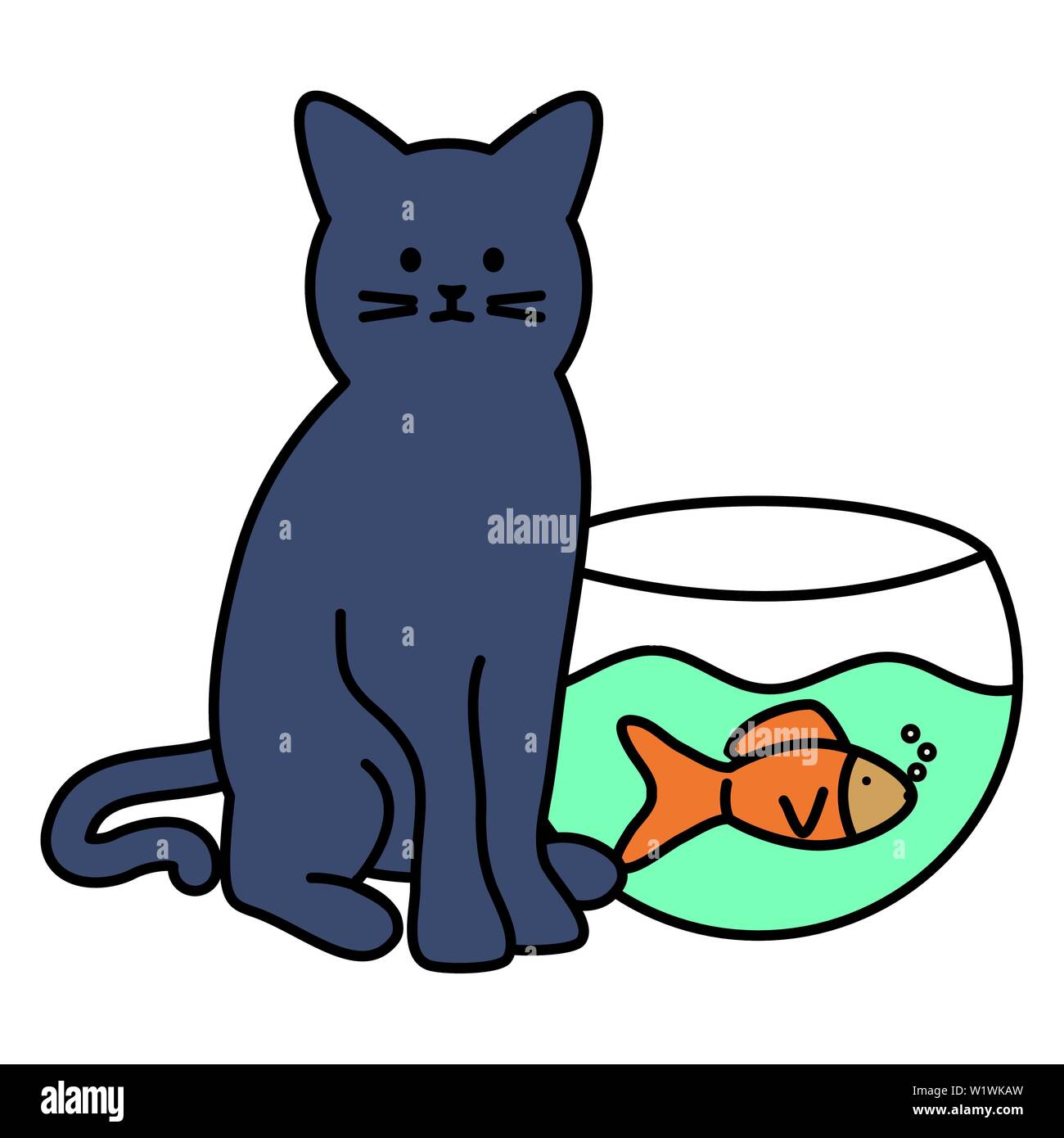 cute cat mascot with fish in aquarium vector illustration design Stock ...