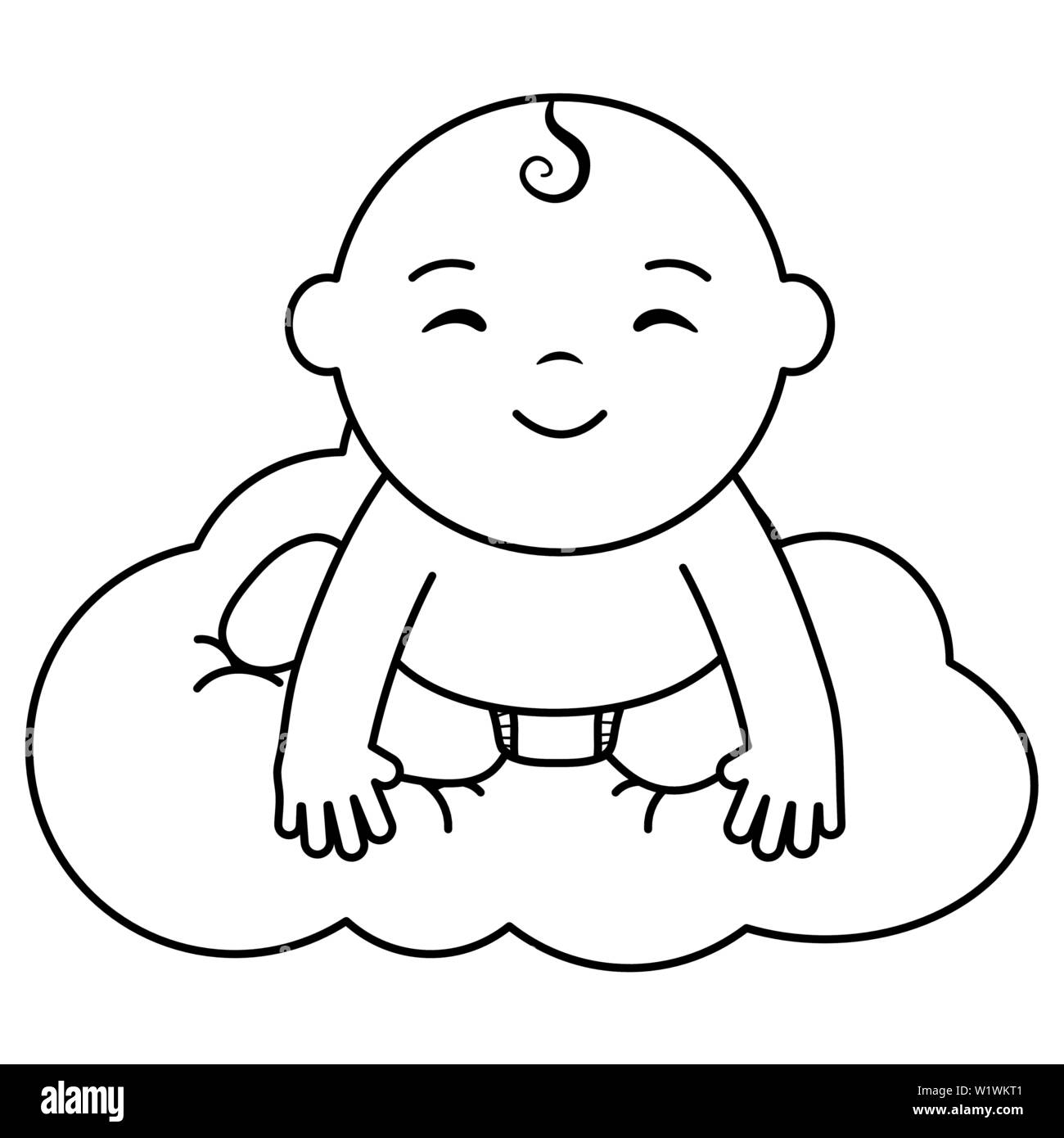 cute little baby boy floating in cloud vector illustration design Stock ...