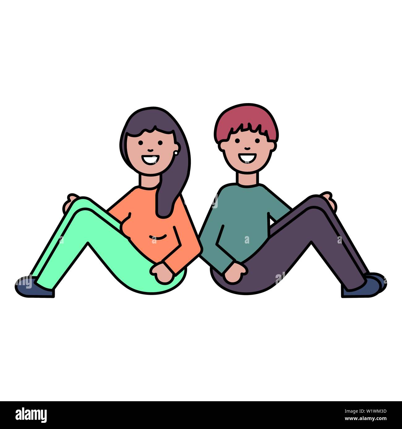 young lovers couple seated characters vector illustration design Stock ...