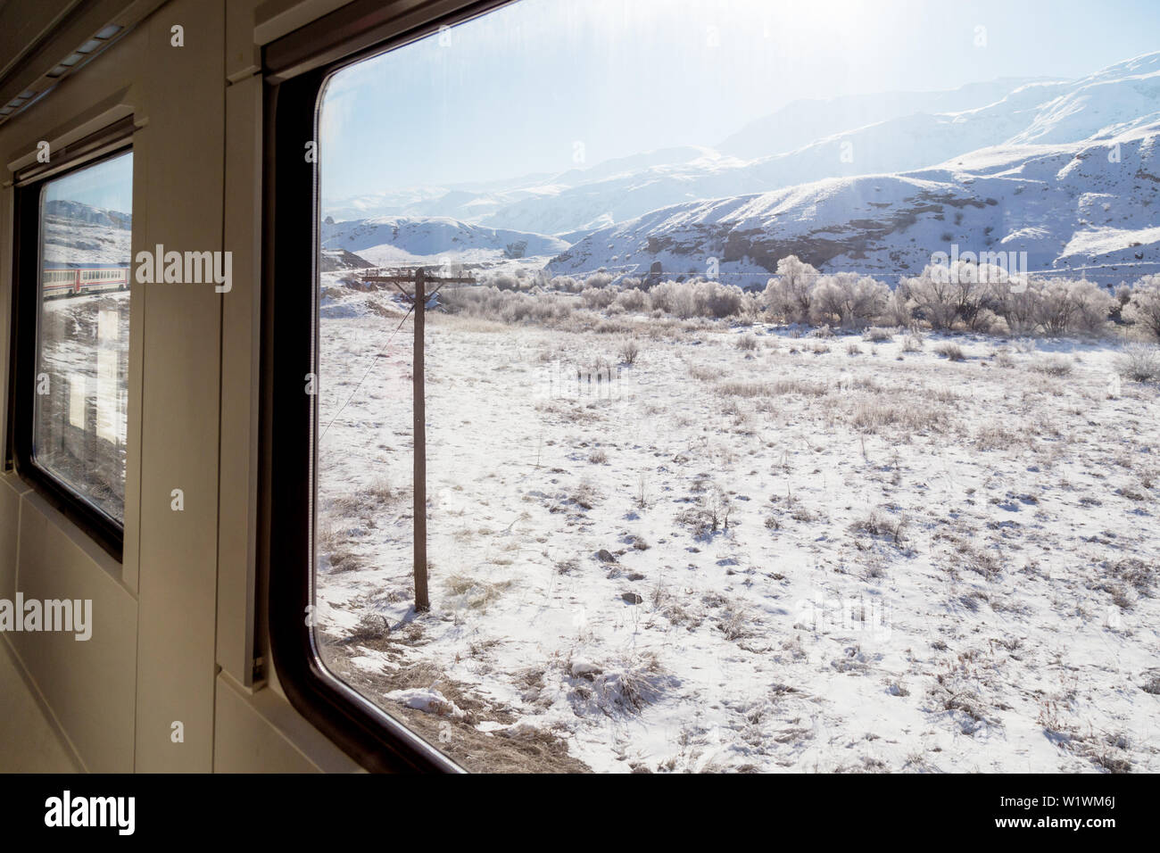 Snowy landscape from the train window Stock Photo - Alamy