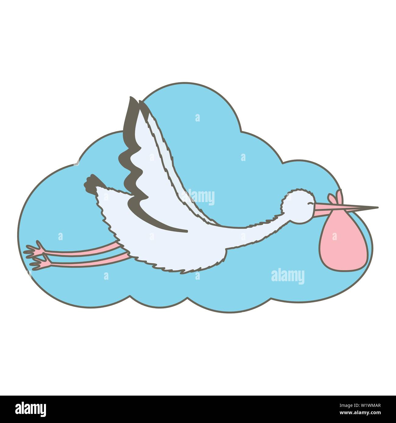 stork bird flying with bag in cloud vector illustration design Stock ...