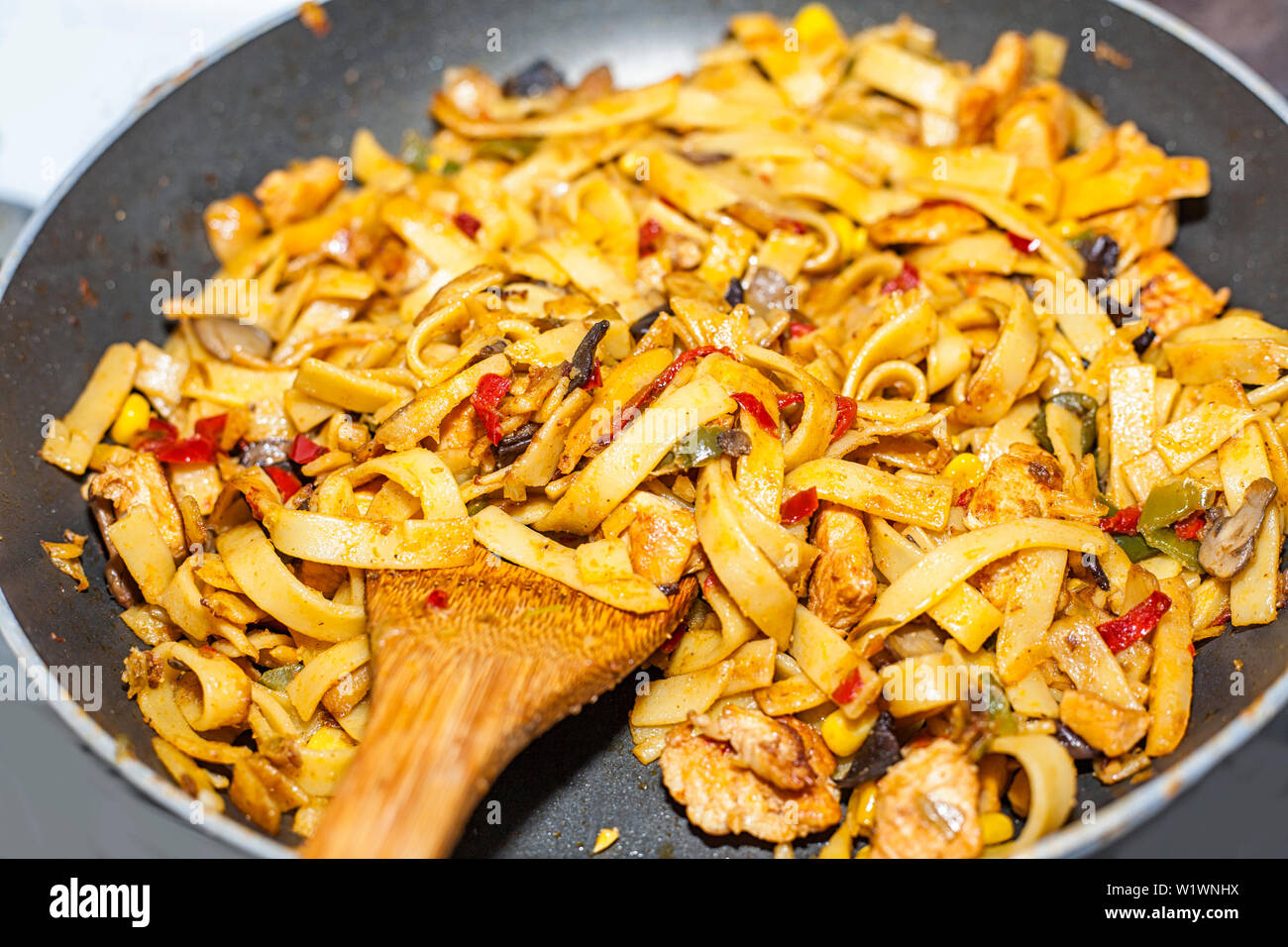 Bami Goreng is a pasta dish. Dish is made on a indonesian way with ...