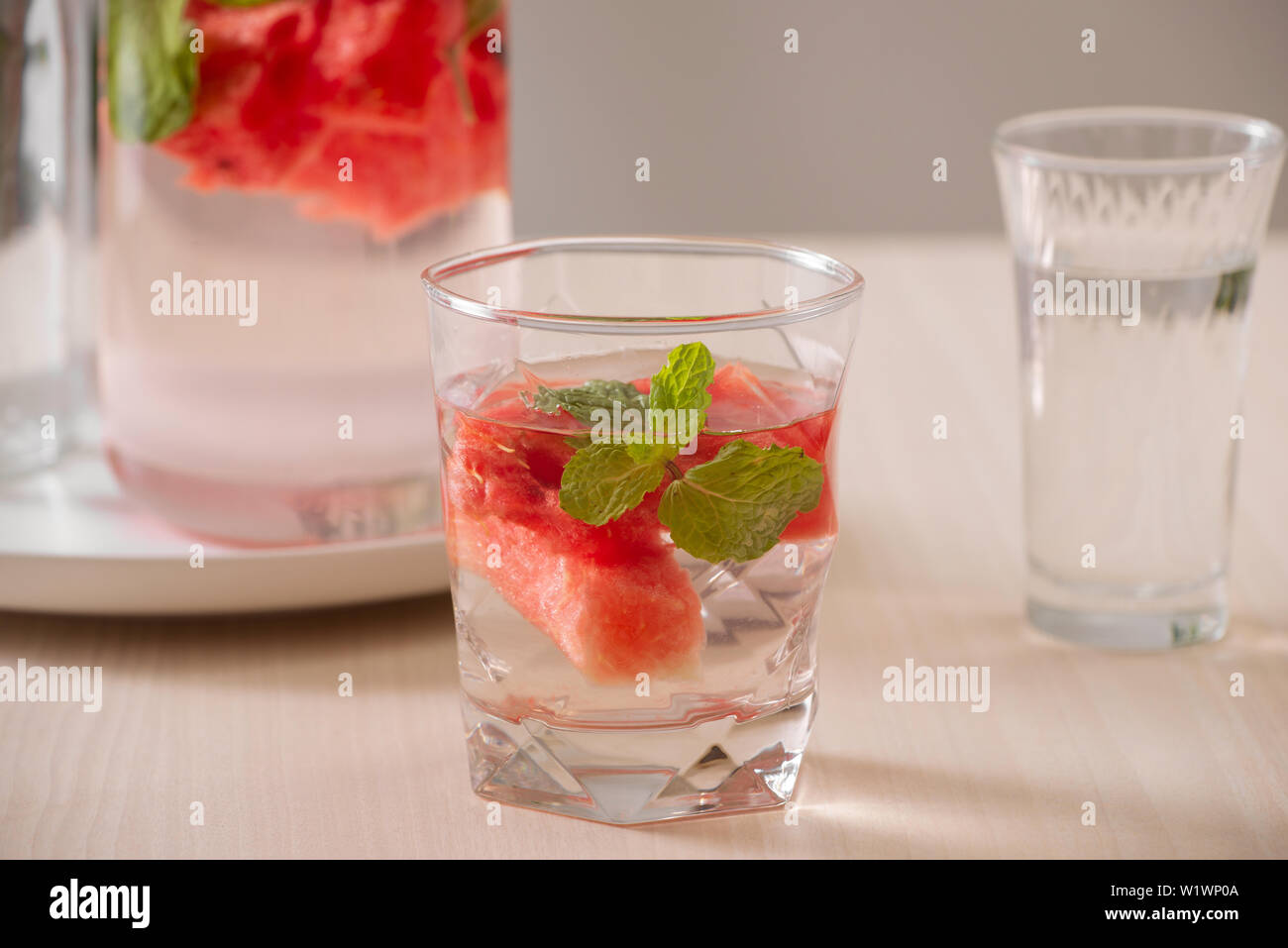 infused water of watermelon on white background Stock Photo - Alamy