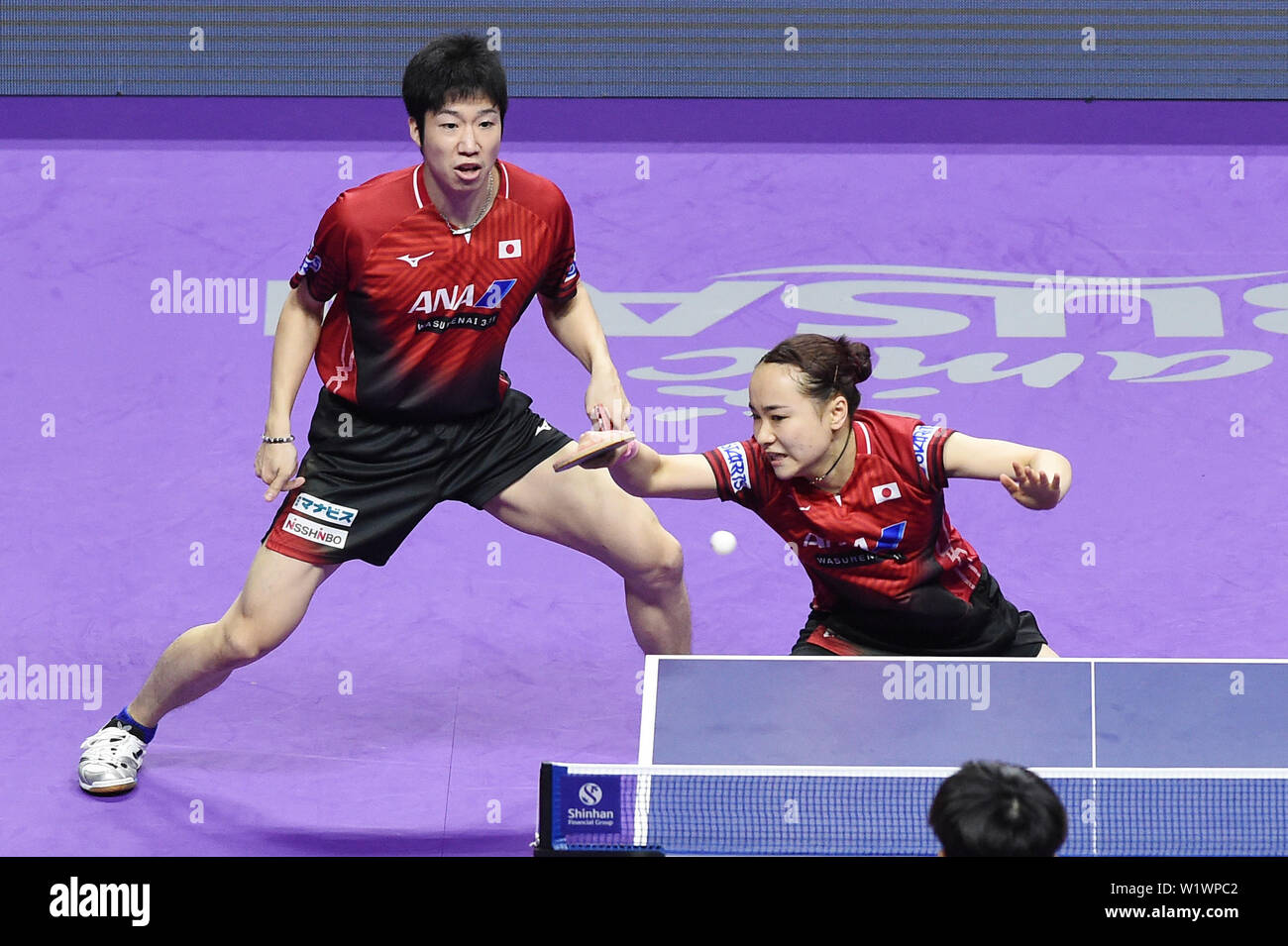 Busan, South Korea. 4th July, 2019. Jun Mizutani (JPN), Mima Ito (JPN ...