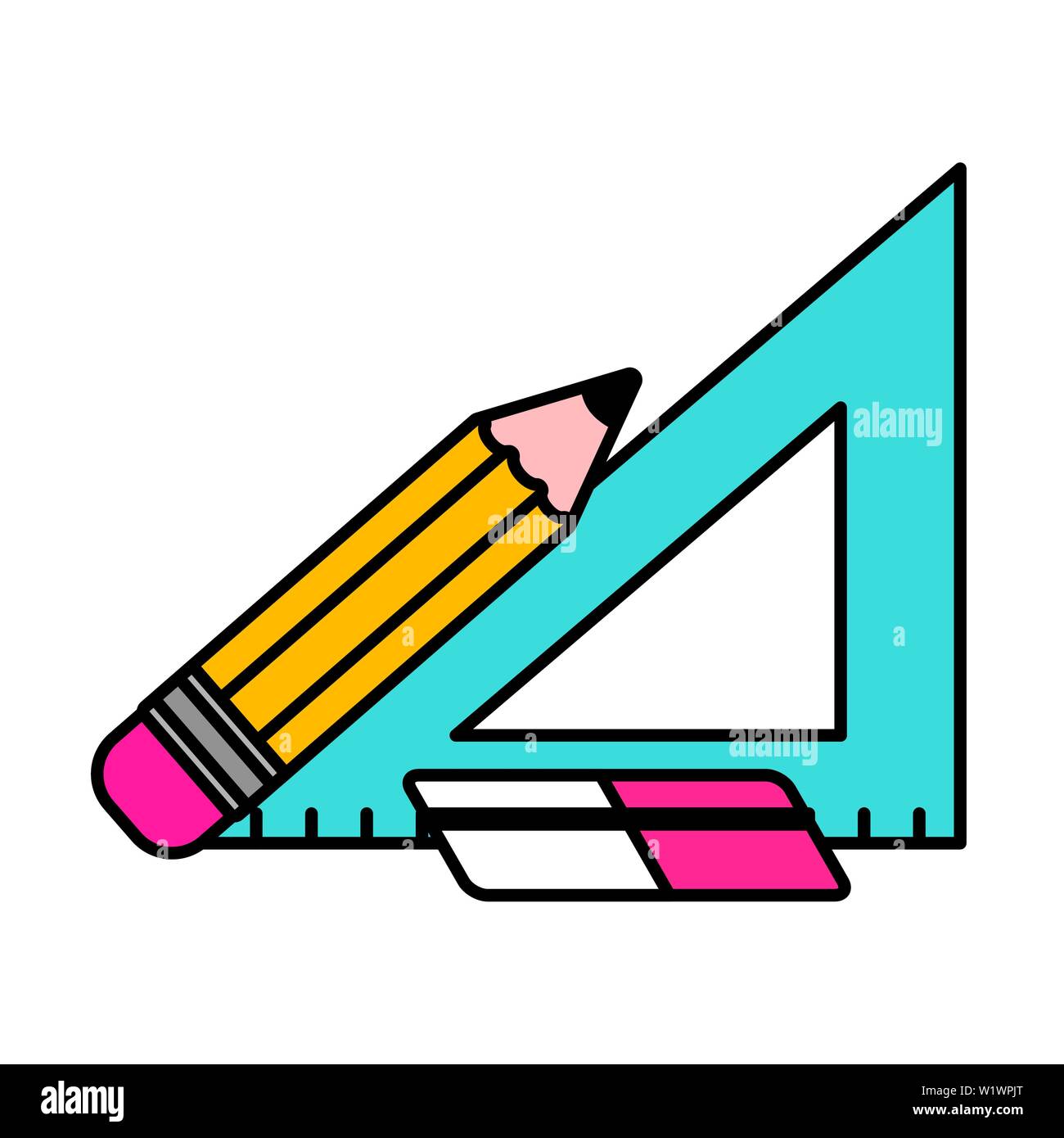 pencil ruler and eraser supply school on white background Stock Vector ...