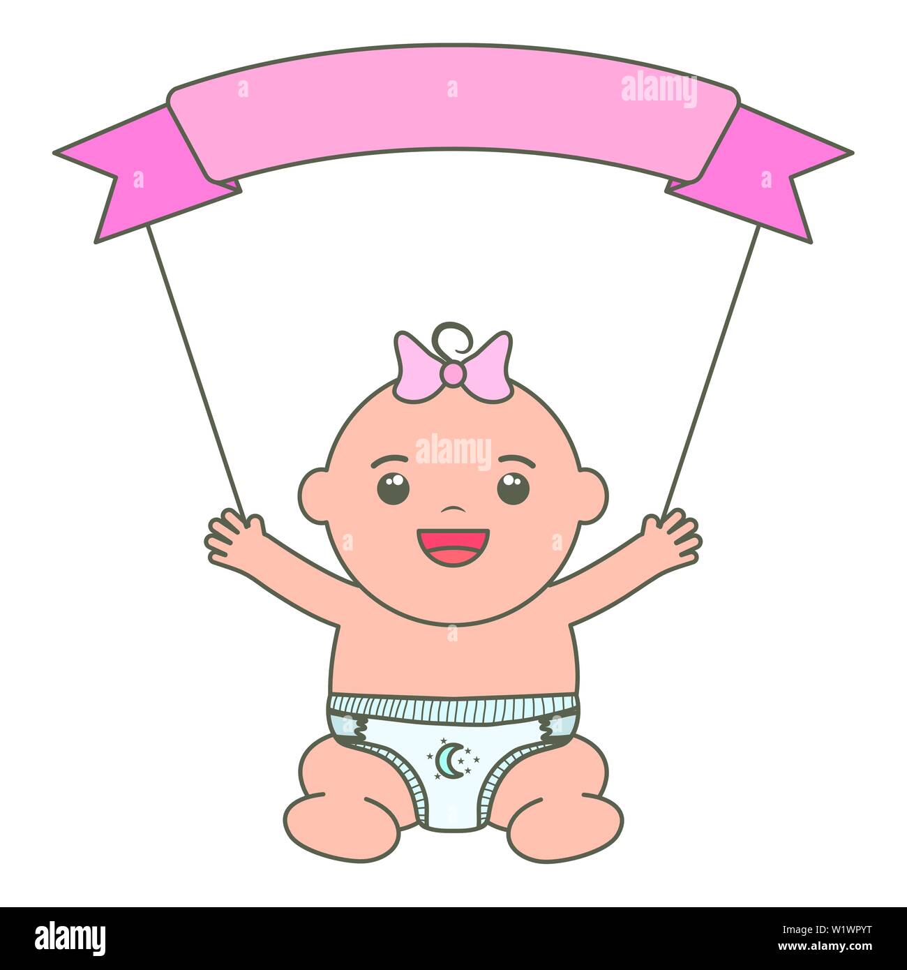 cute little baby girl with ribbon frame vector illustration design ...