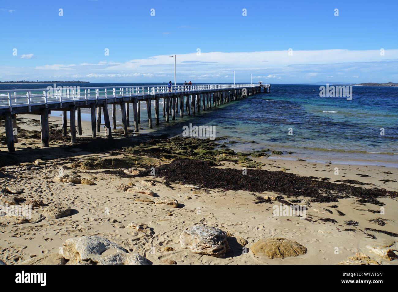 Long Jetty jutting out into the Ocean Stock Photo - Alamy