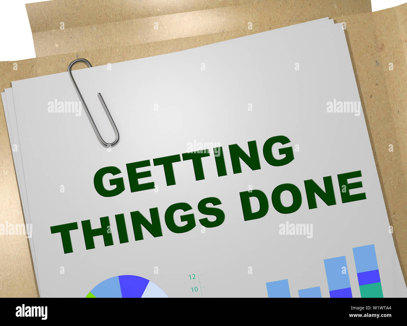 3D illustration of GETTING THINGS DONE title on business document Stock ...