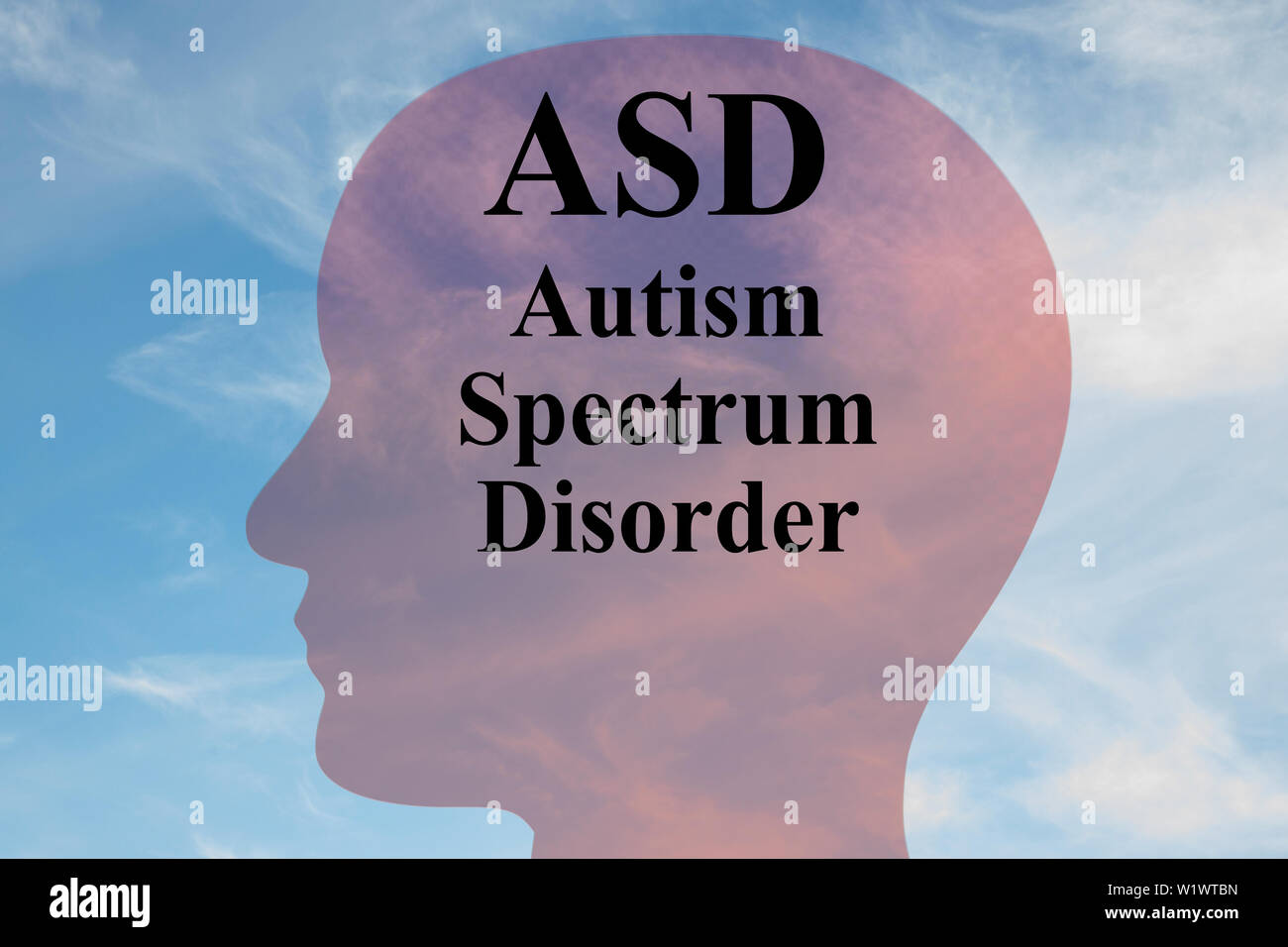 Render illustration of ASD Autism Spectrum Disorder title on head ...