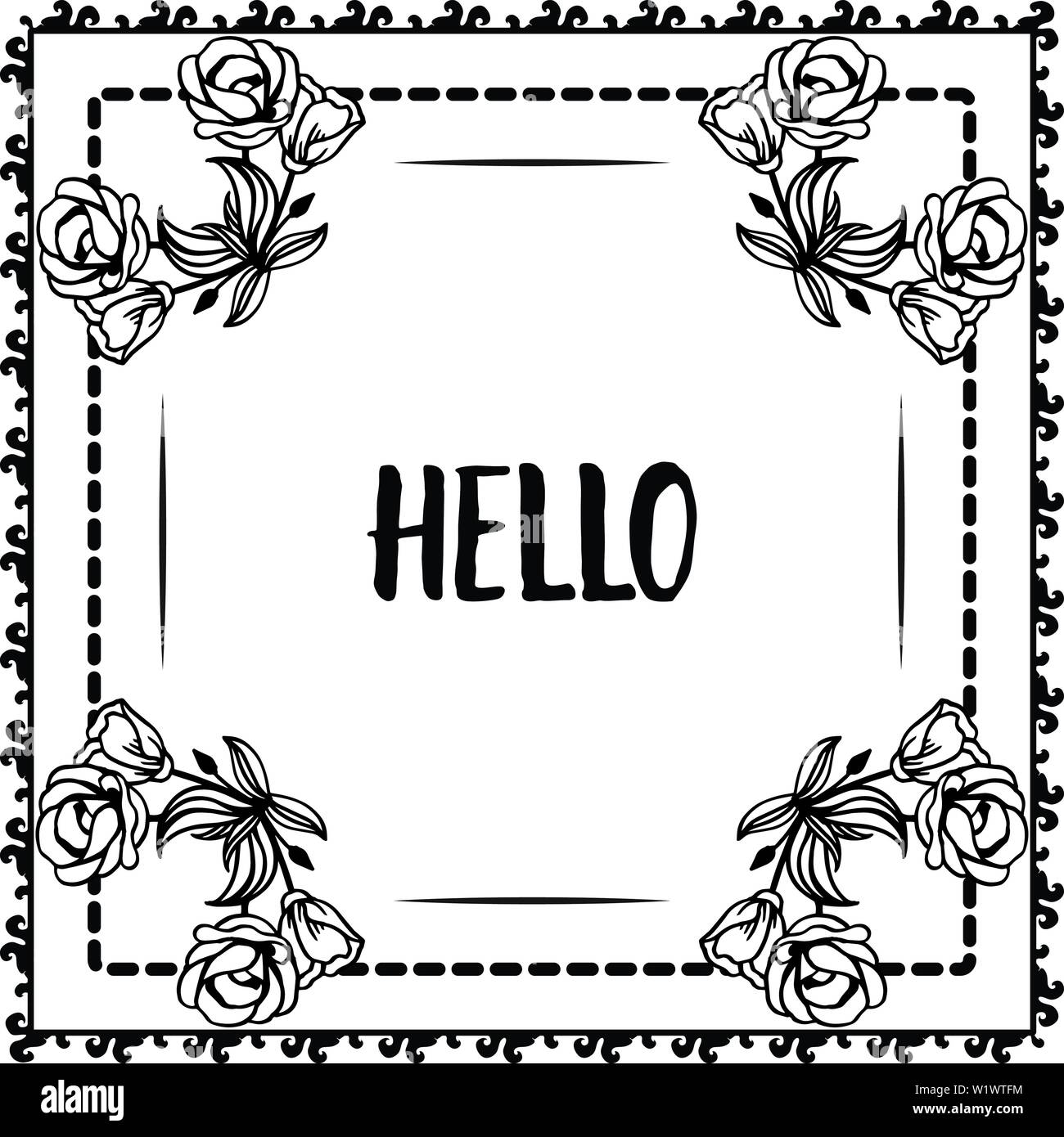 Vector illustration silhouette flower frame with various lettering ...