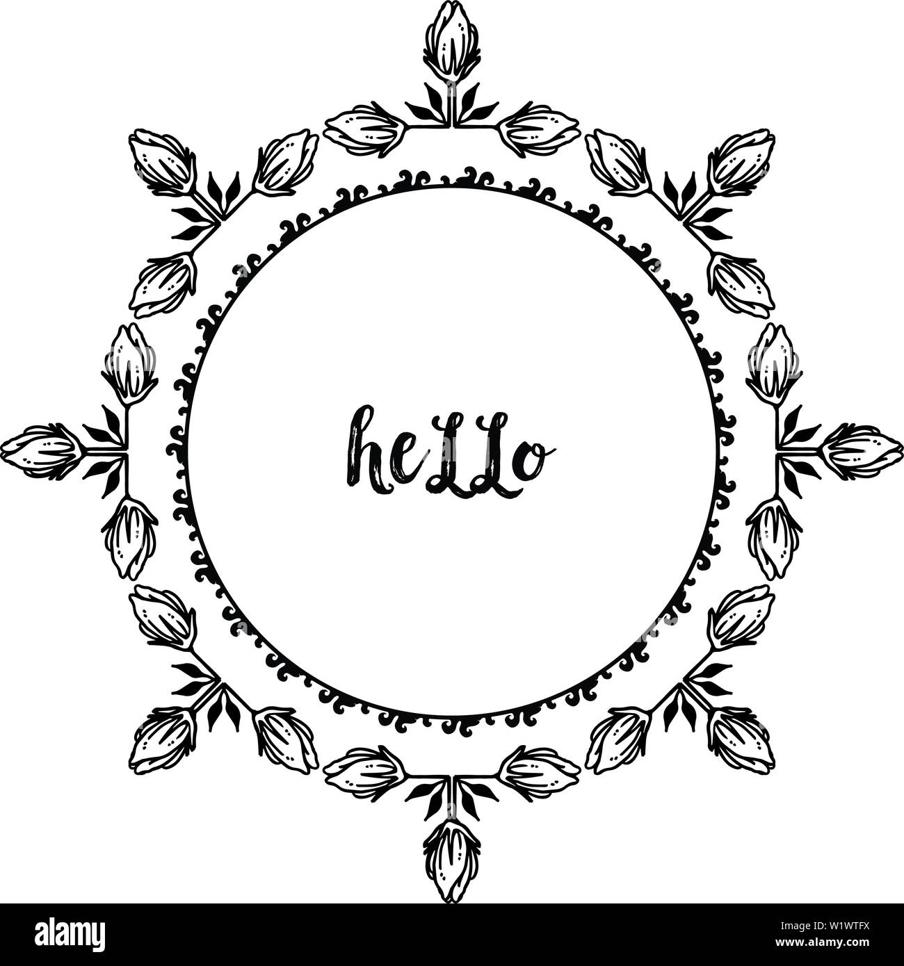 Vector illustration silhouette flower frame with various lettering ...