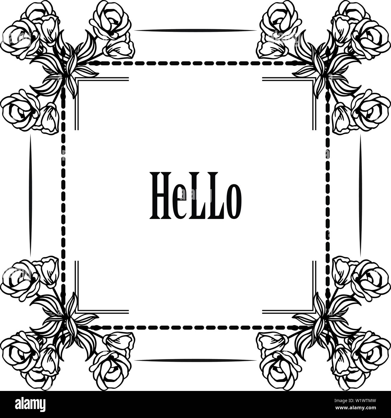 Vector illustration silhouette flower frame with various lettering ...