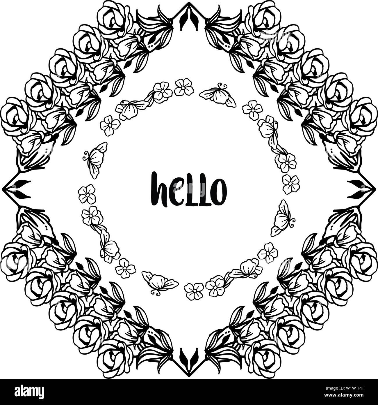 Vector illustration silhouette flower frame with various lettering ...