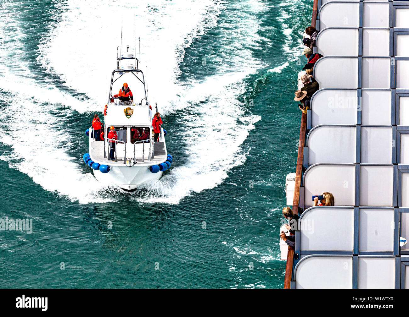 Pilot boat arrives alongside Diamond Princess in Glacier Bay, Alaska ...