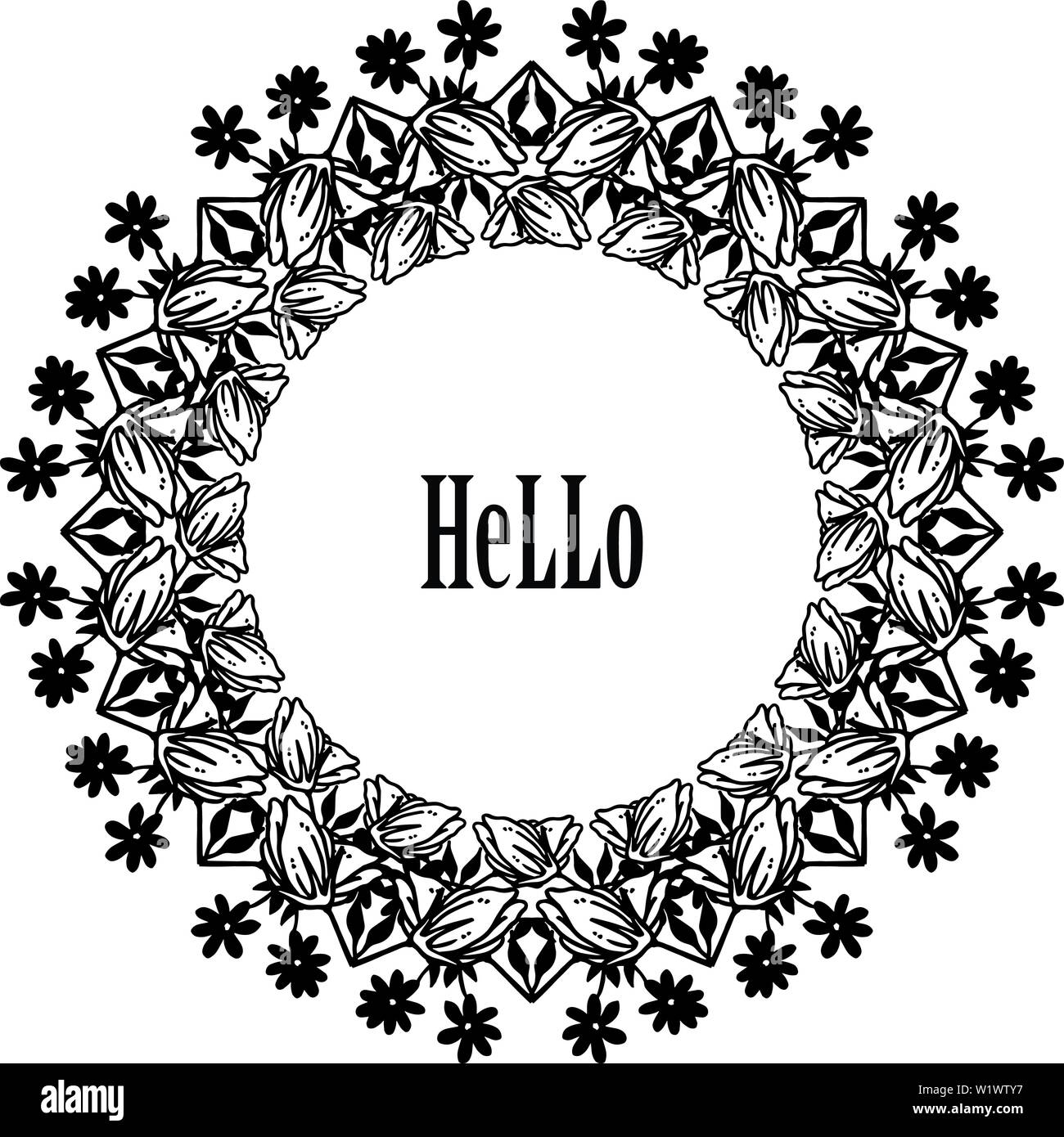 Vector illustration shape card of hello with various wallpaper flower ...