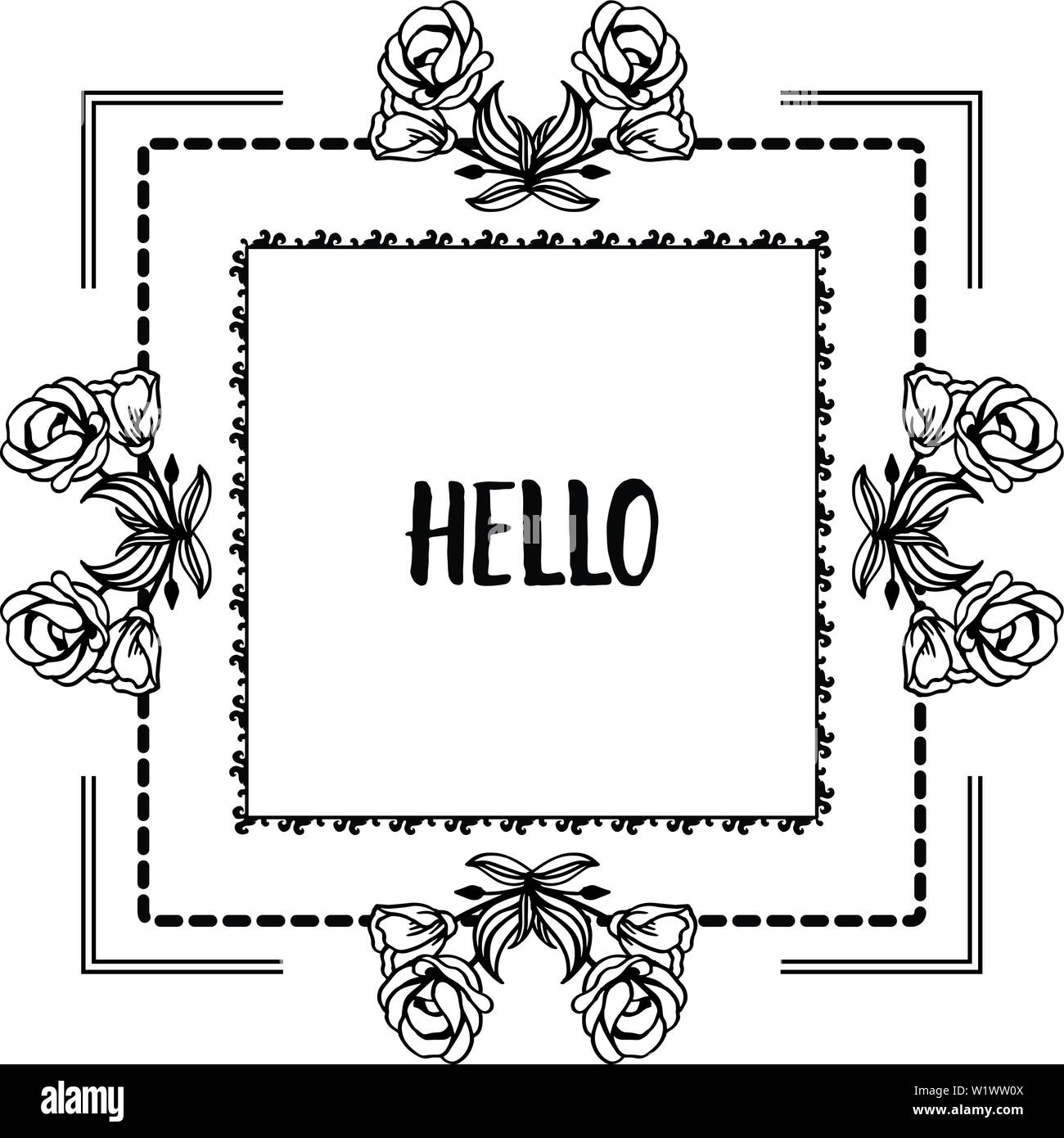 Vector illustration shape card of hello with various wallpaper flower ...