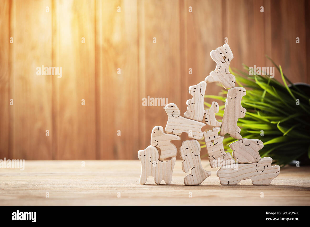 toys background, cute wooden toy animal on wood board, tiny toys and ...