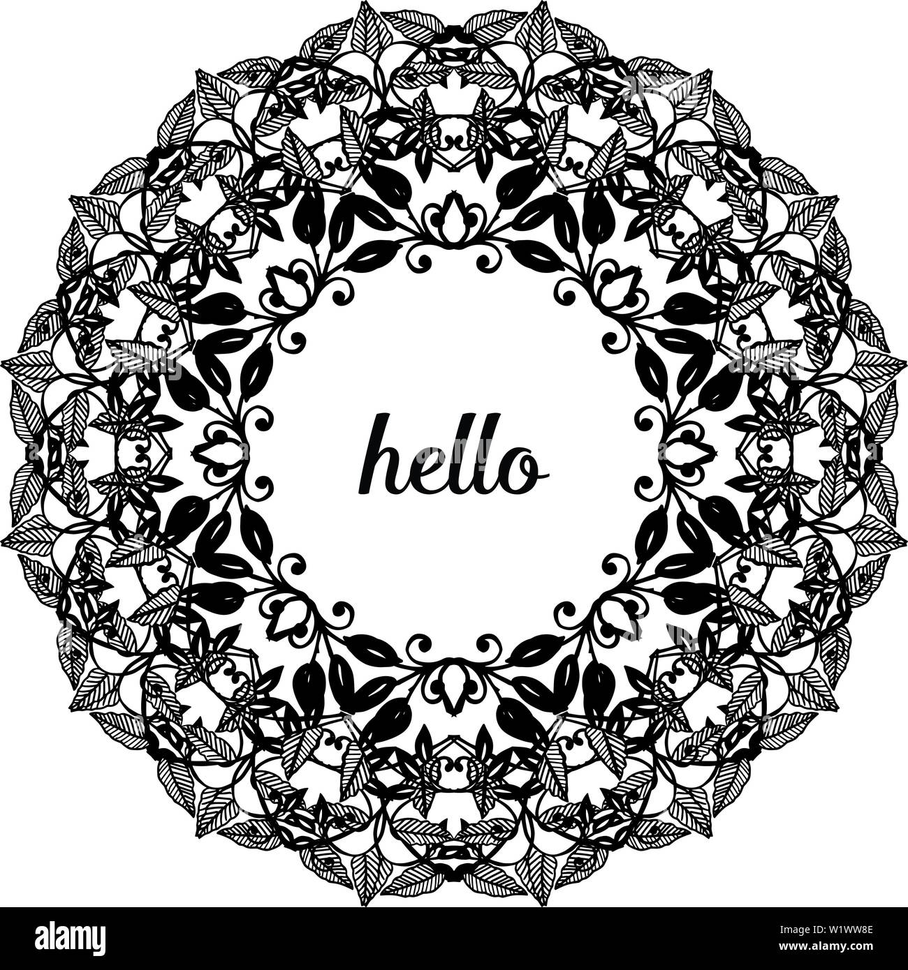 Vector illustration pattern card of hello with various cute flower ...