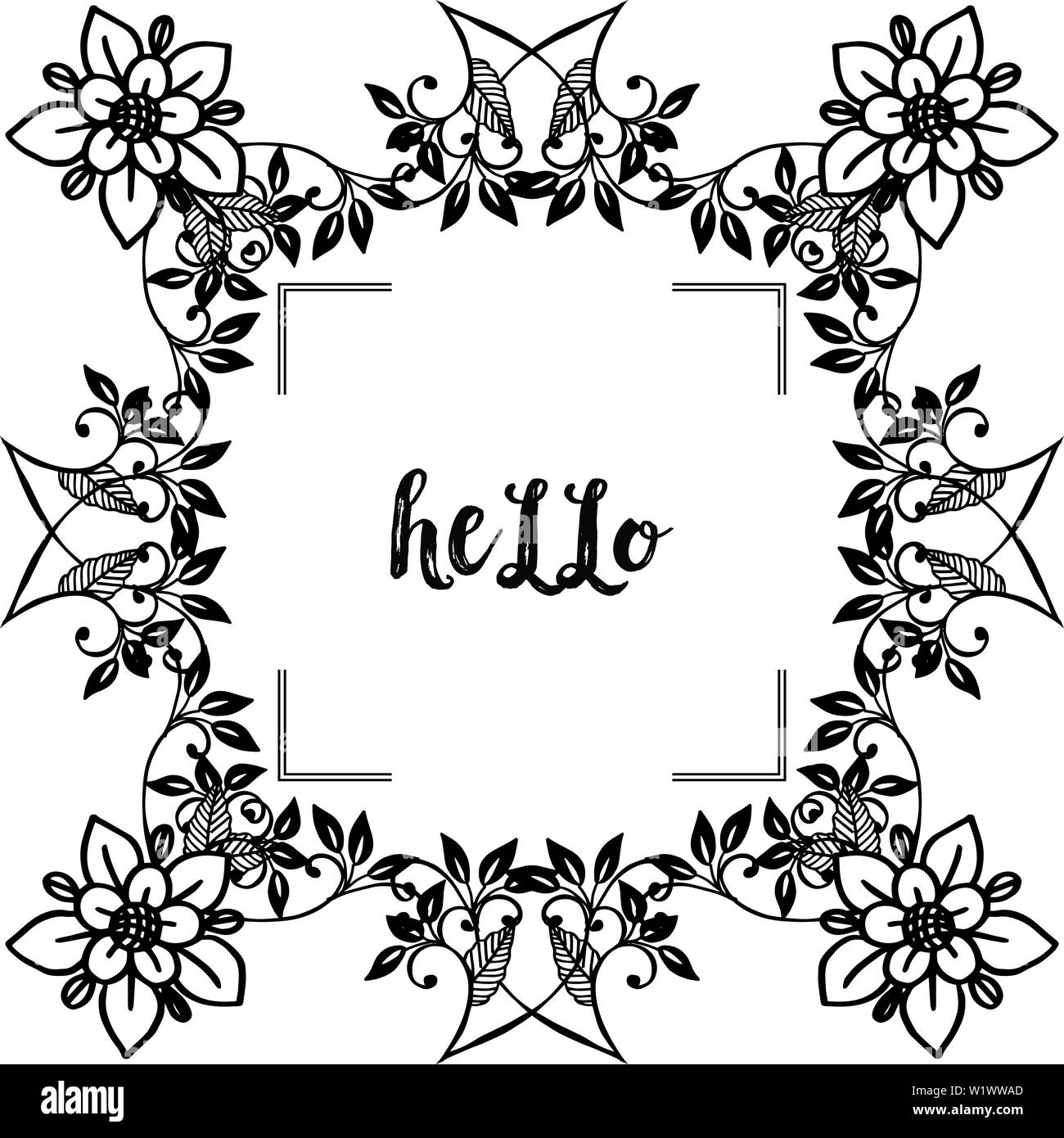 Vector illustration vintage style hello for decoration flower frame ...