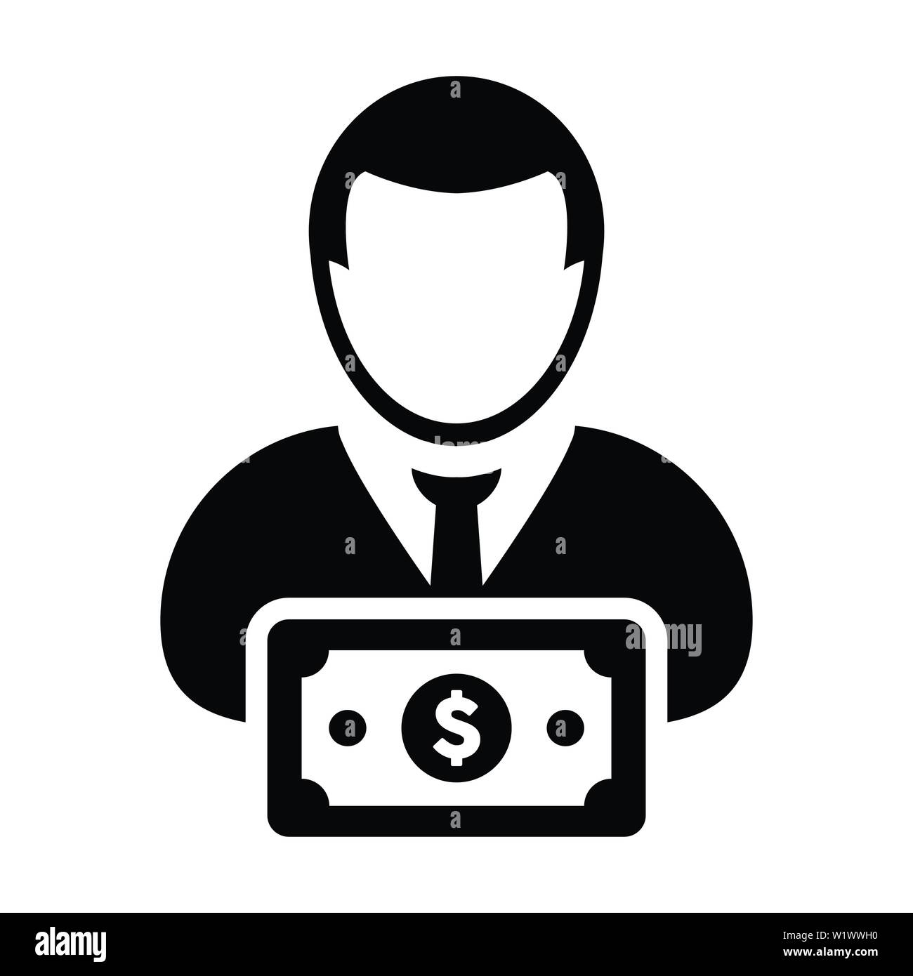 Money icon vector male user person profile avatar with dollar sign ...