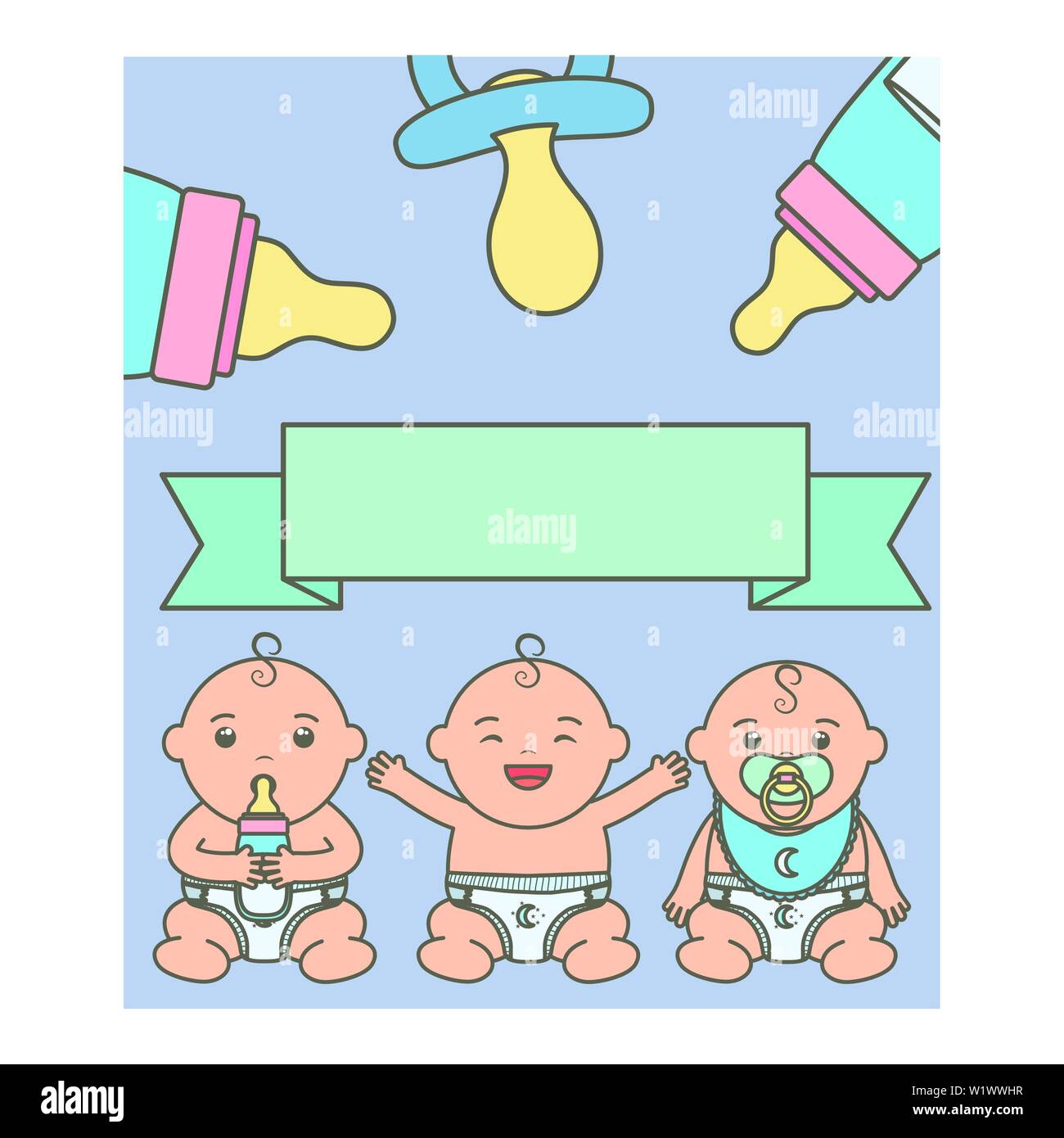 cute little babies boys with pacifiers characters vector illustration ...