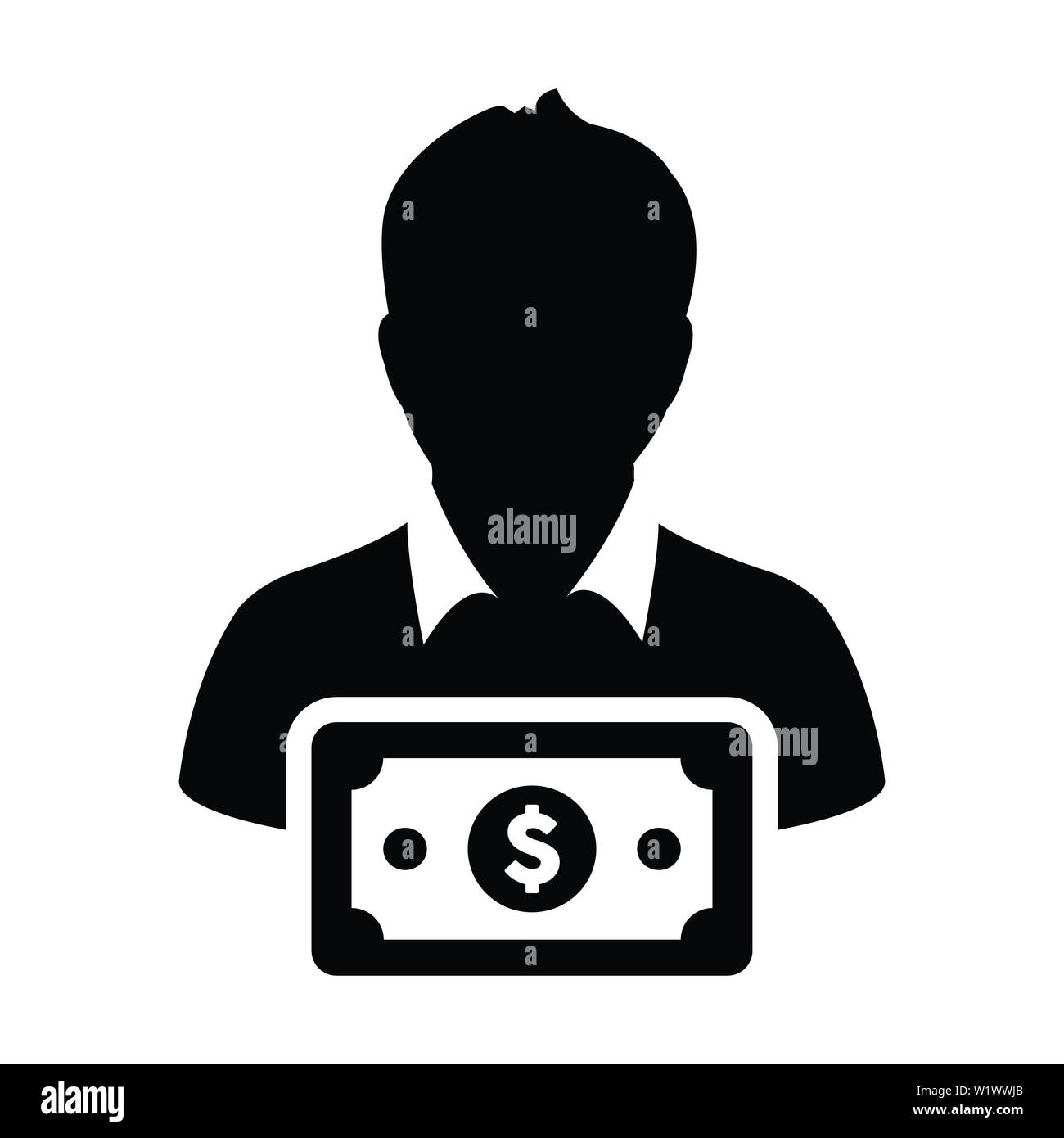 Funding icon vector male user person profile avatar with dollar sign ...