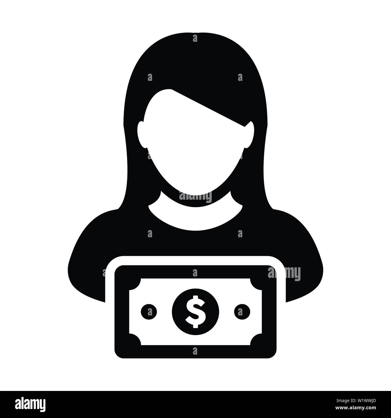 Money icon vector female user person profile avatar with dollar sign ...