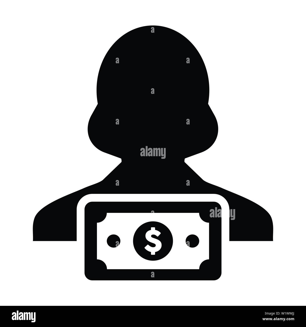 Bank icon vector female user person profile avatar with dollar sign ...