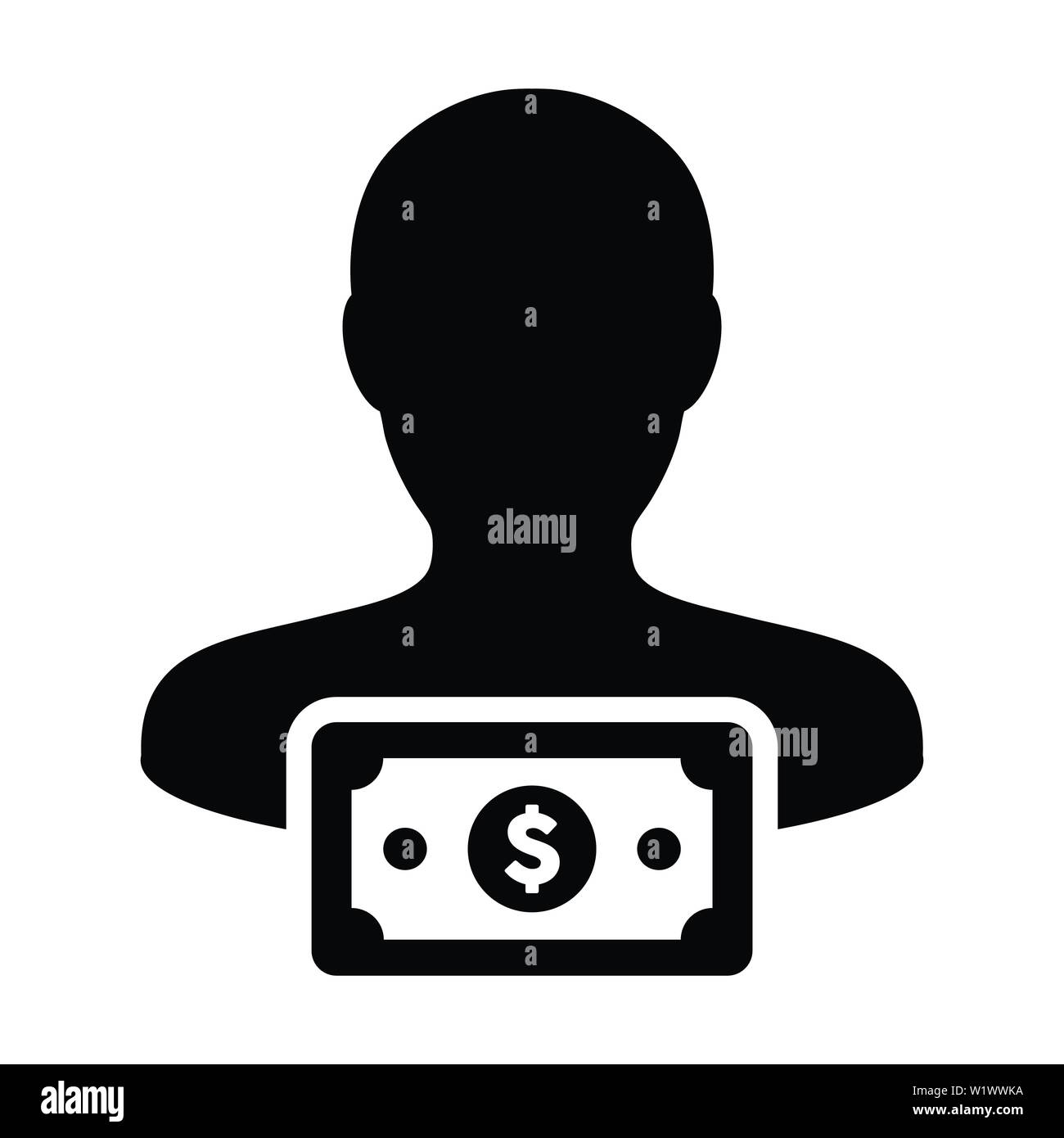 Income icon vector male user person profile avatar with dollar sign ...