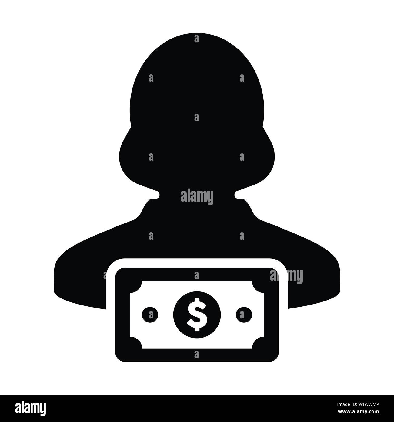 Banking icon vector female user person profile avatar with dollar sign ...