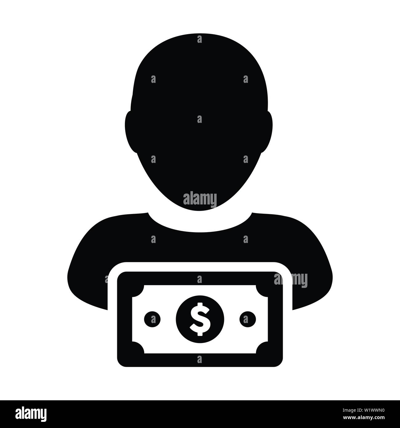 Currency icon vector male user person profile avatar with dollar money ...