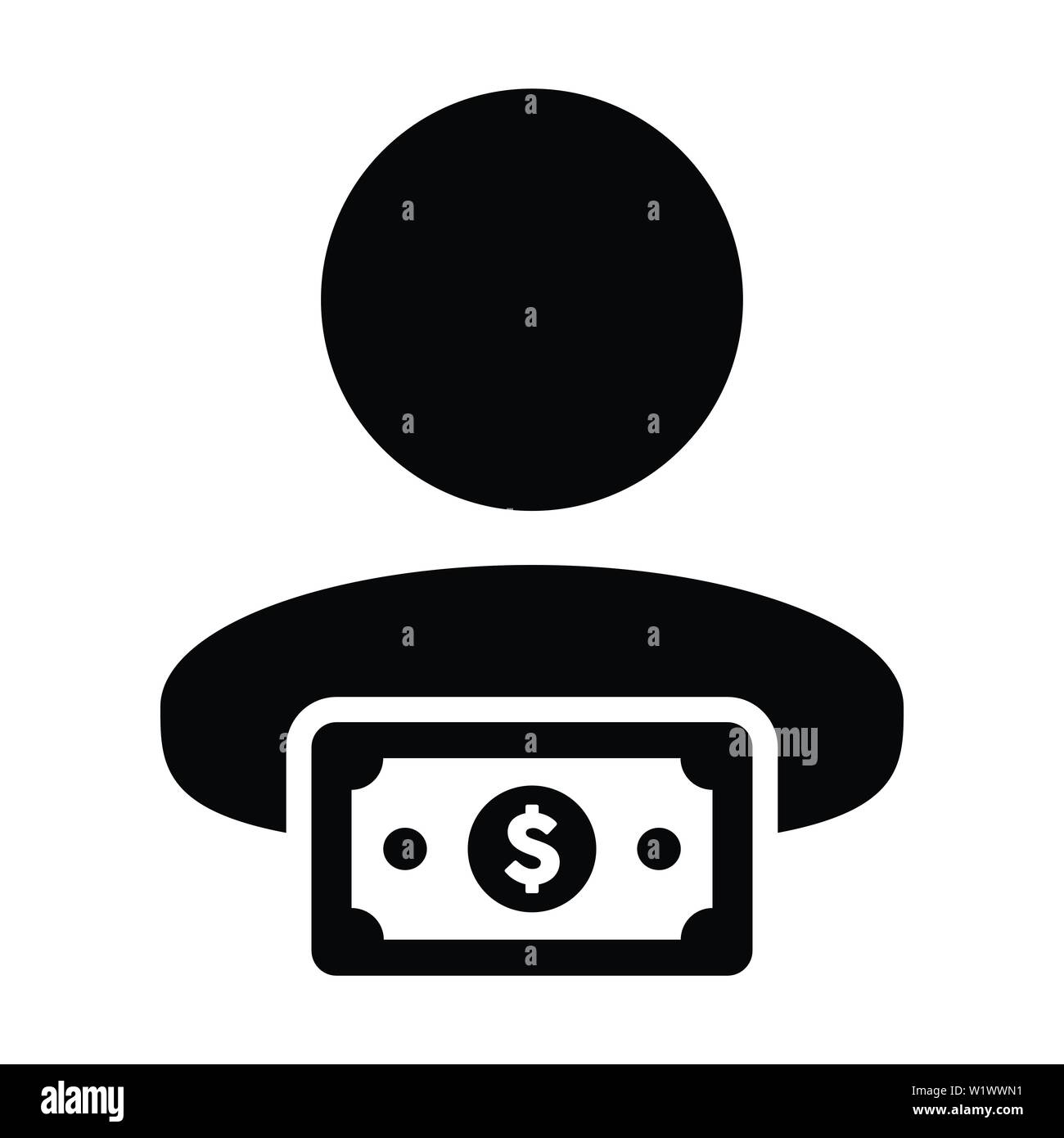 Cash icon vector male user person profile avatar with dollar sign ...
