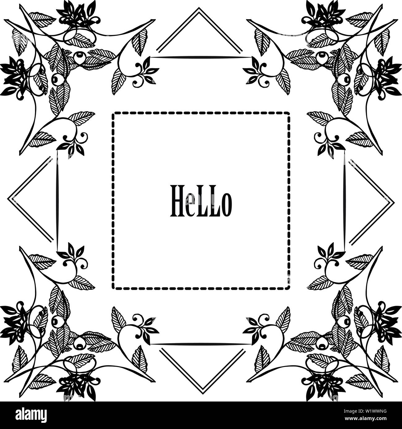 Vector illustration writing hello with art modern of flower frame hand ...