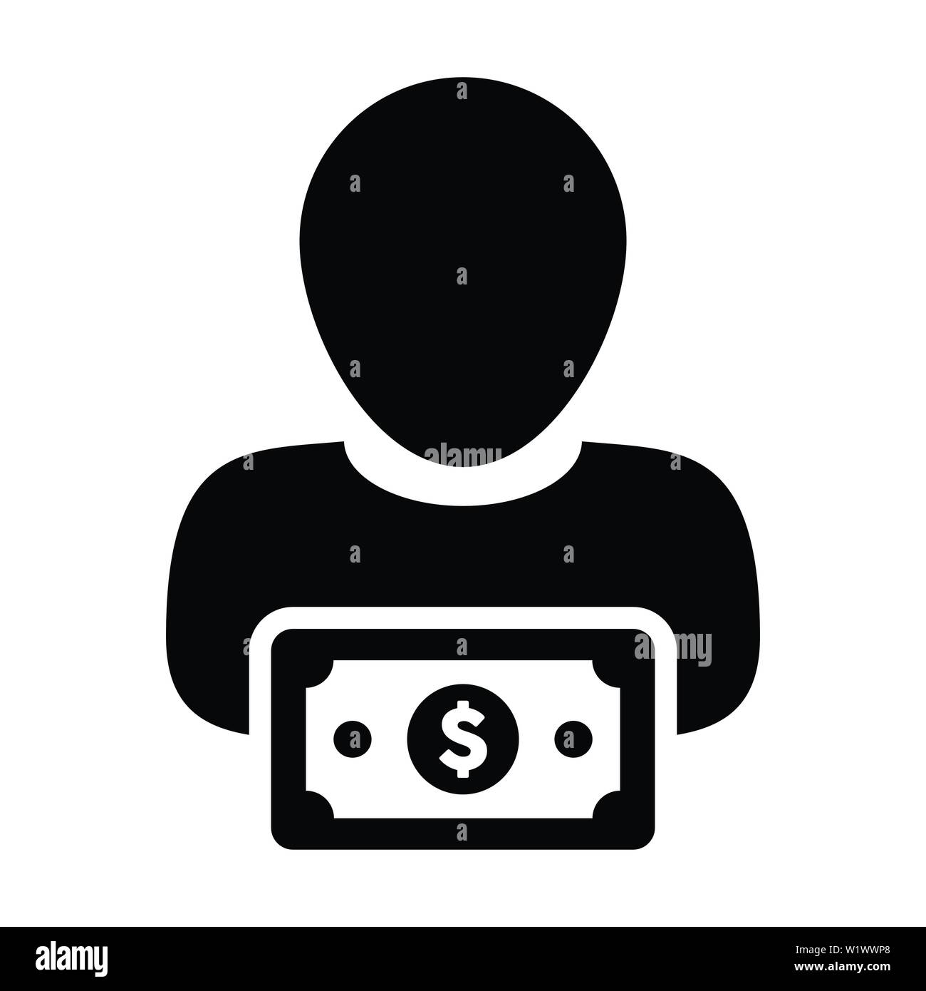 Income icon vector male user person profile avatar with dollar sign ...