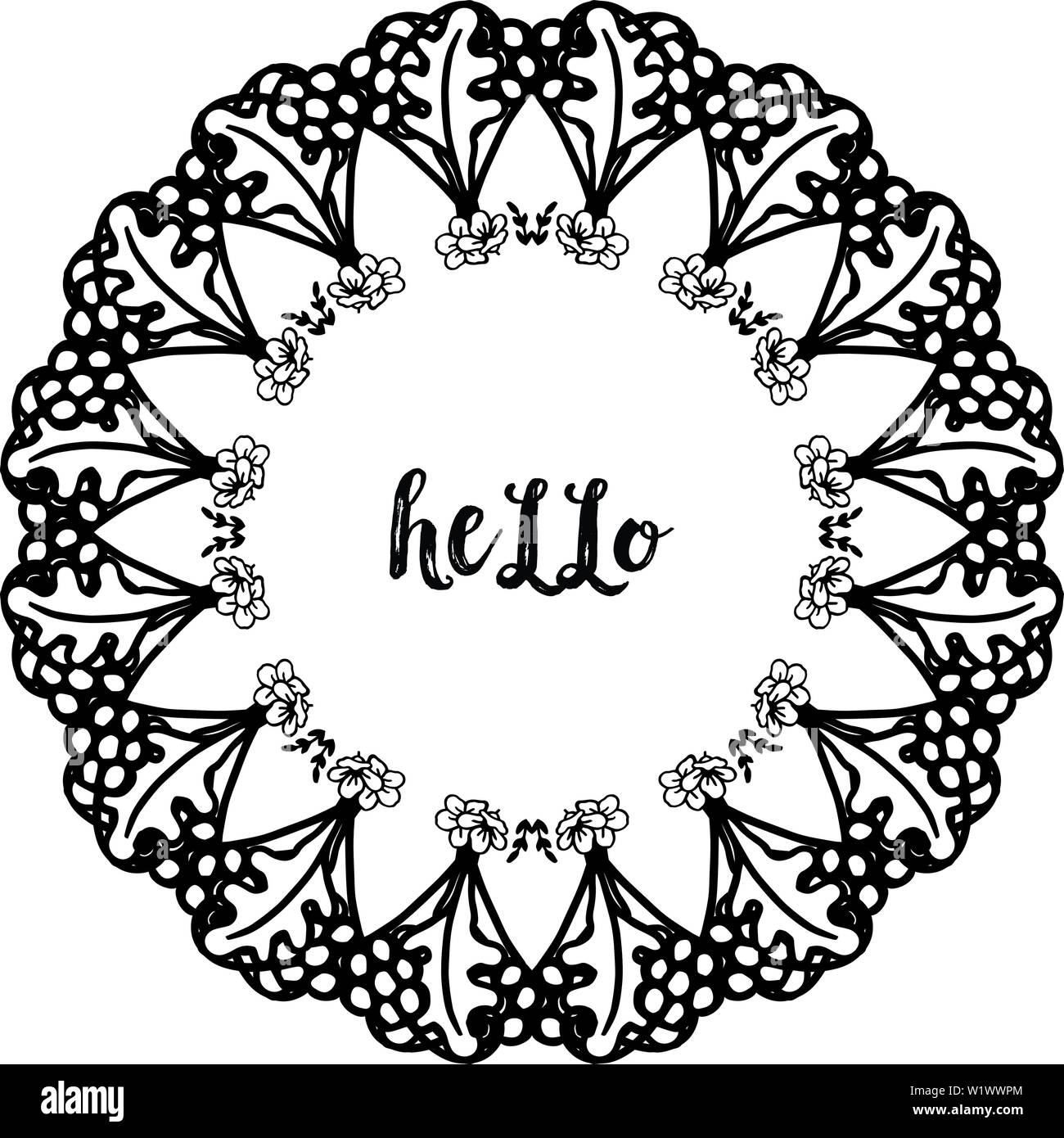 Vector illustration lettering hello for decor pattern flower frame of ...