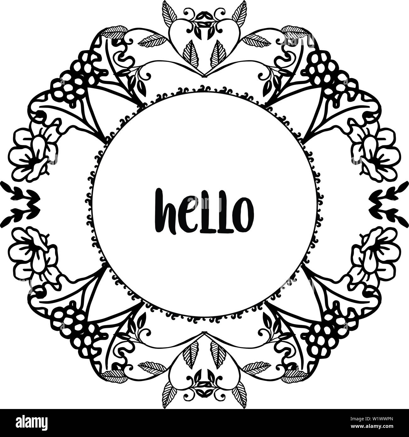 Vector illustration lettering hello for decor pattern flower frame of ...