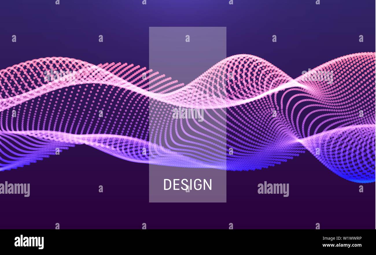 Wavy background. Array with dynamic particles. Composition with motion effect. 3d technology ...