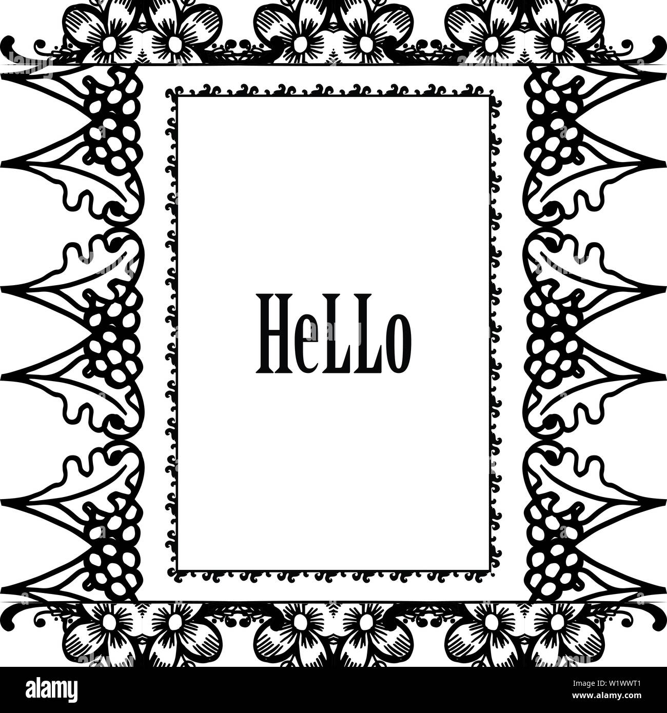 Vector illustration lettering hello for decor pattern flower frame of ...