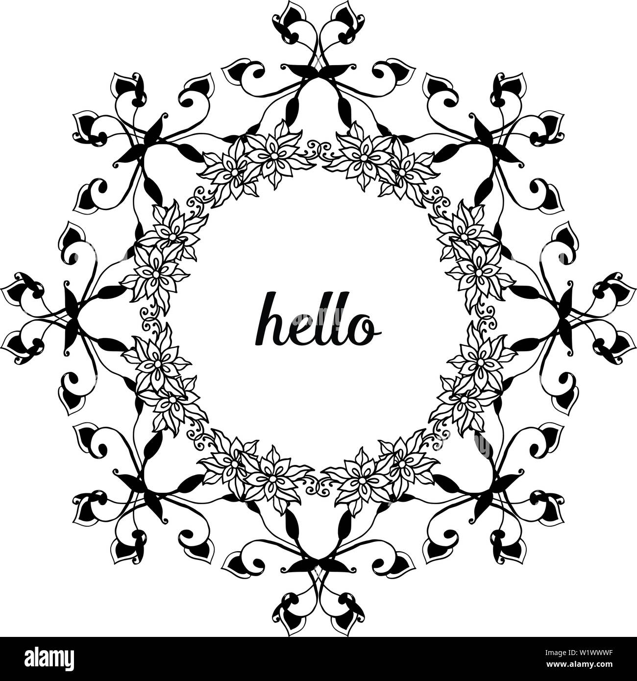 Vector illustration lettering hello for decor pattern flower frame of ...