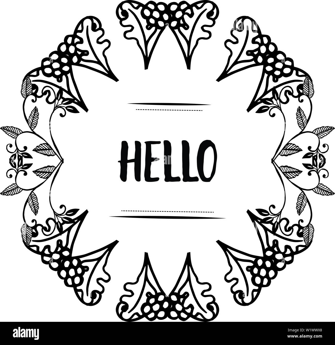 Vector illustration lettering hello for decor pattern flower frame of ...