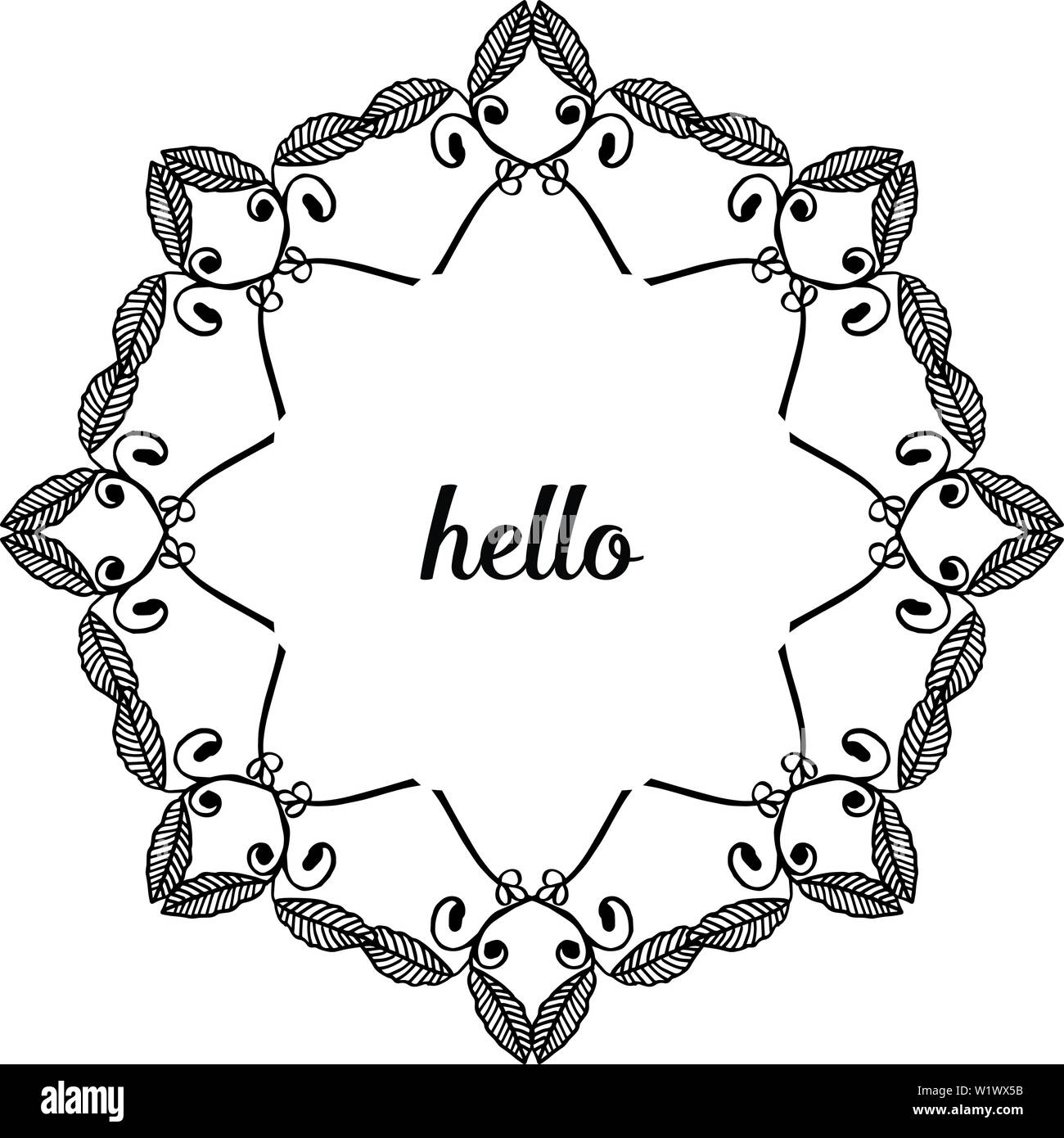 Vector illustration vintage of hello with blossom flower frame hand ...