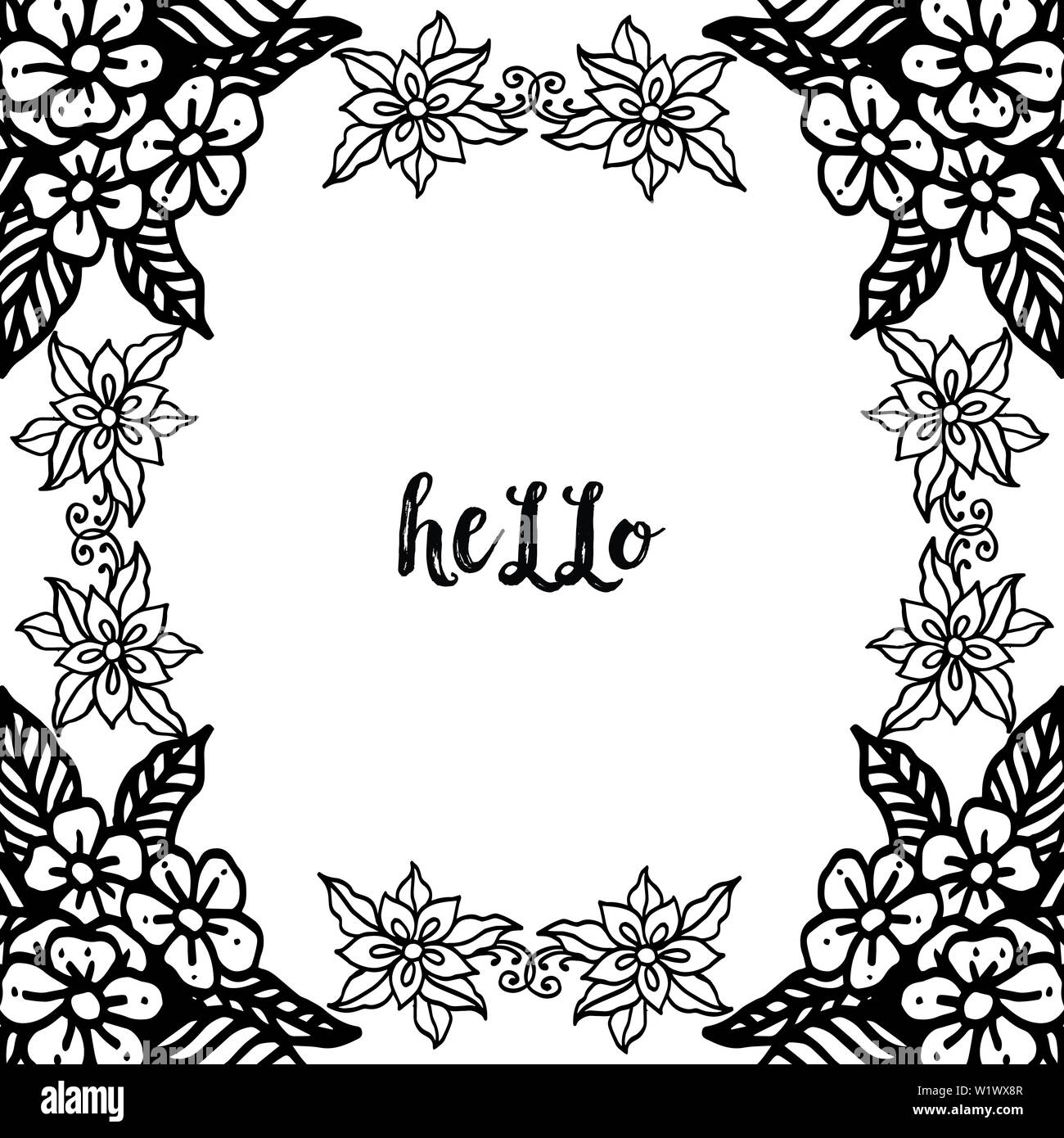 Vector illustration vintage of hello with blossom flower frame hand ...