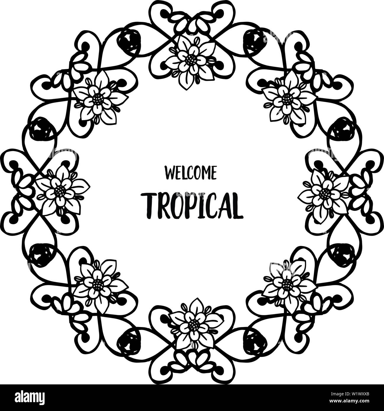 Vector illustration lettering welcome tropical with backdrop white of ...