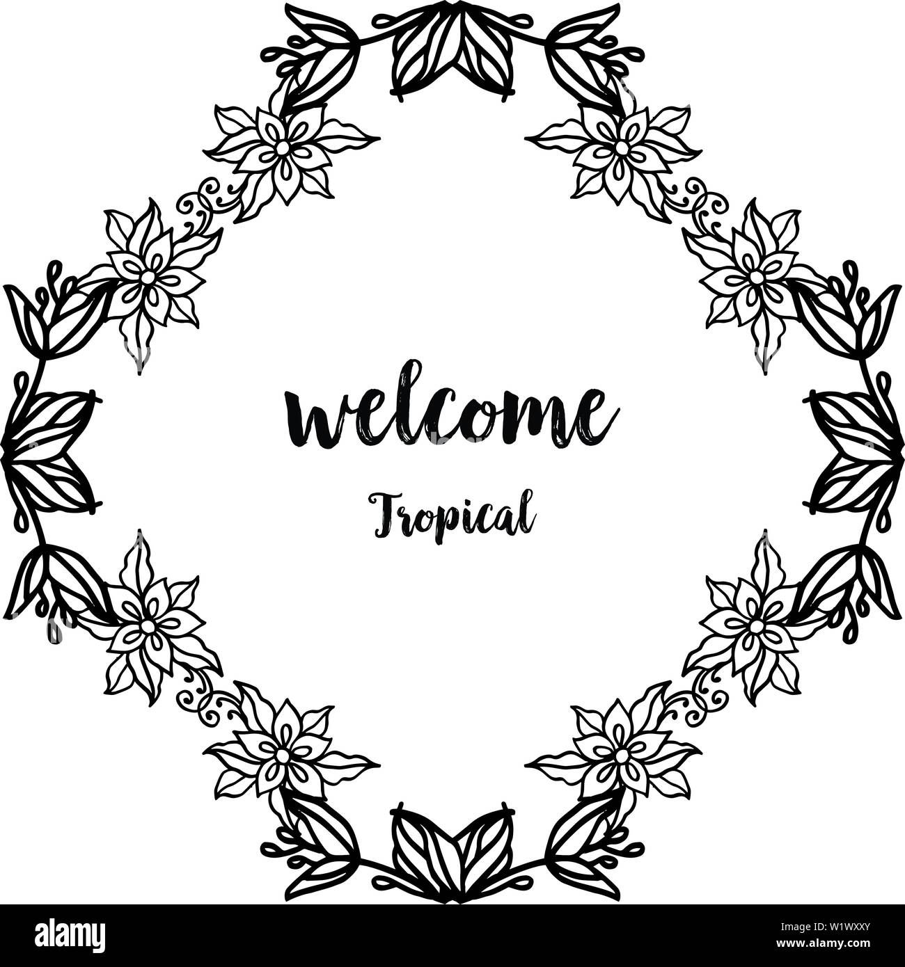 Vector illustration lettering welcome tropical with backdrop white of ...