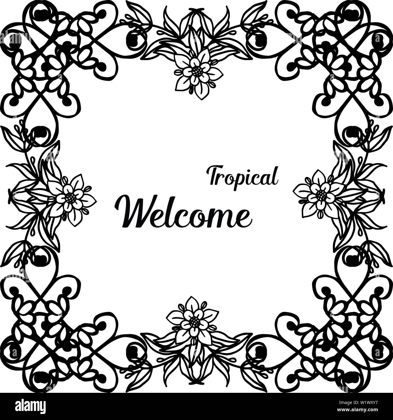 Vector illustration lettering welcome tropical with backdrop white of ...