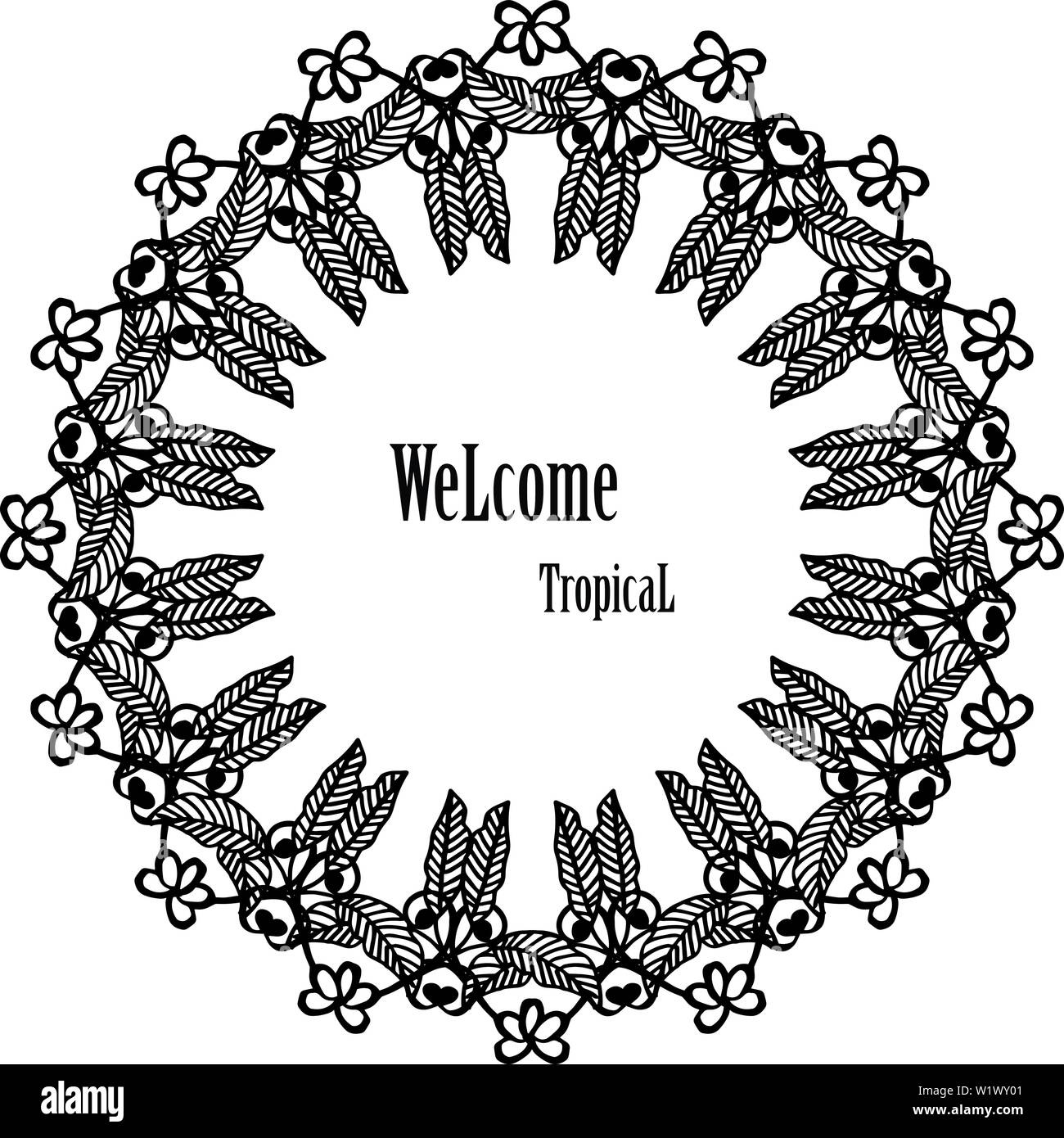 Vector illustration wallpaper writing of welcome tropical with various ...