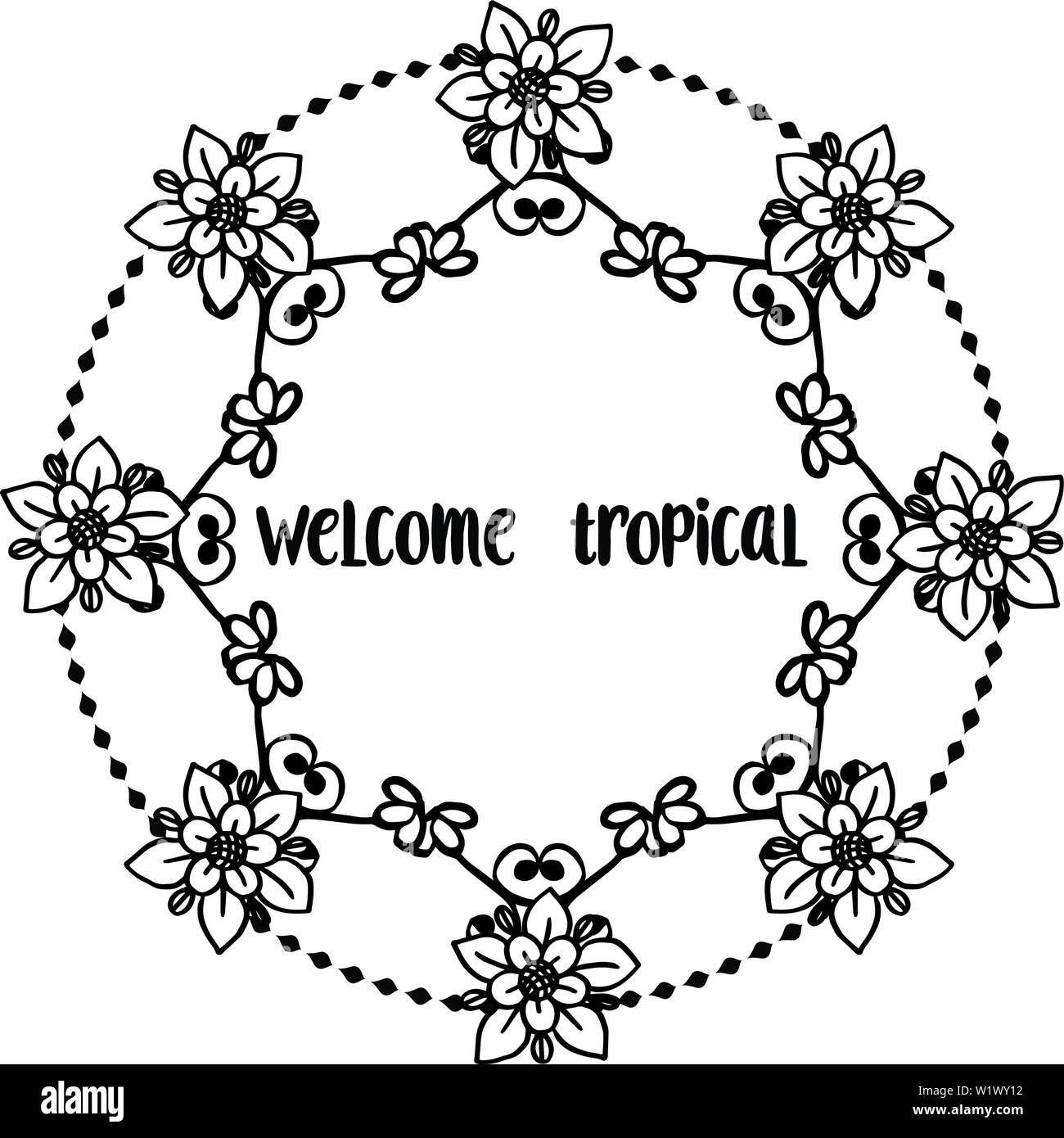 Vector illustration wallpaper writing of welcome tropical with various ...